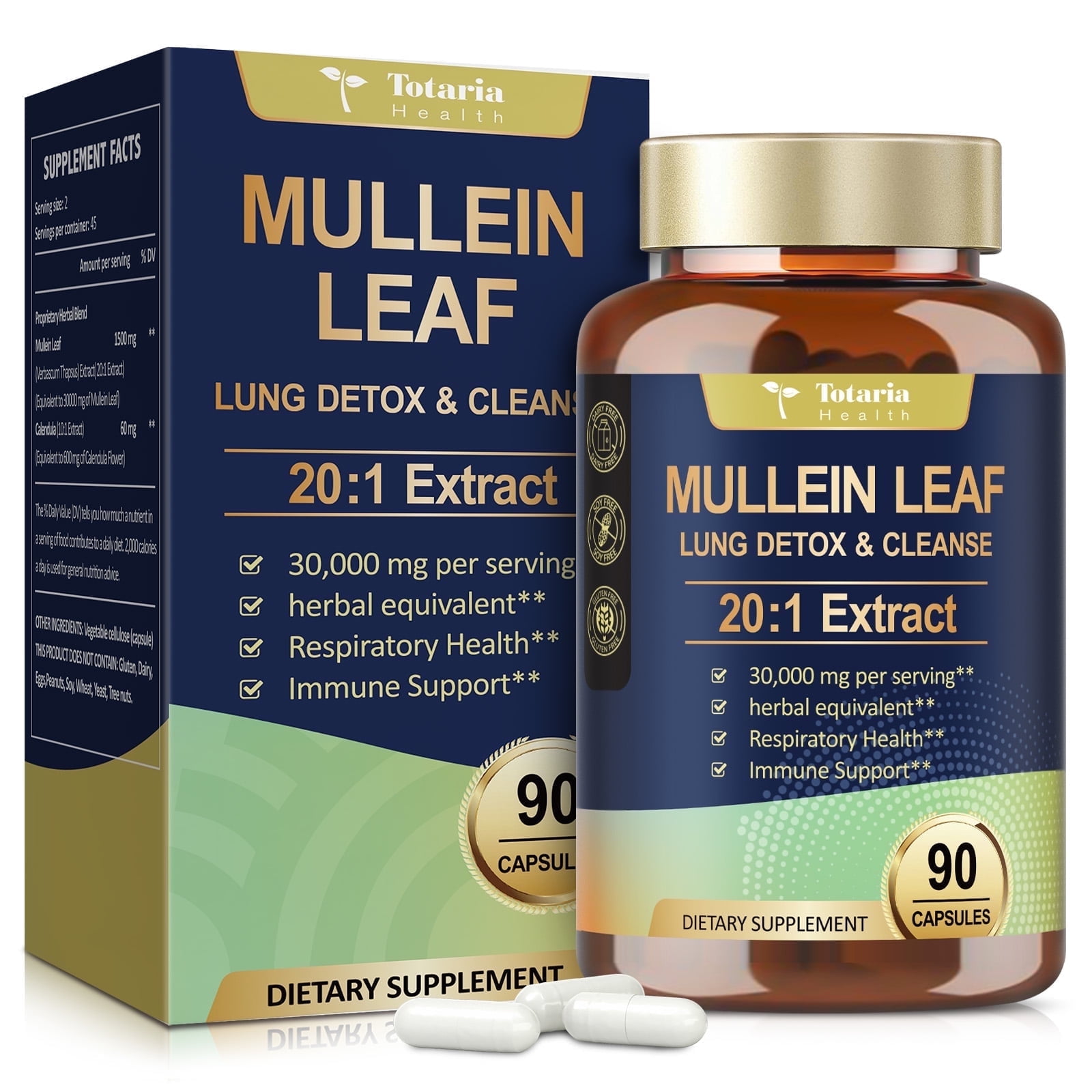 Totaria Mullein Leaf Extract Capsules - 30,000mg Mullein with Calendula ...