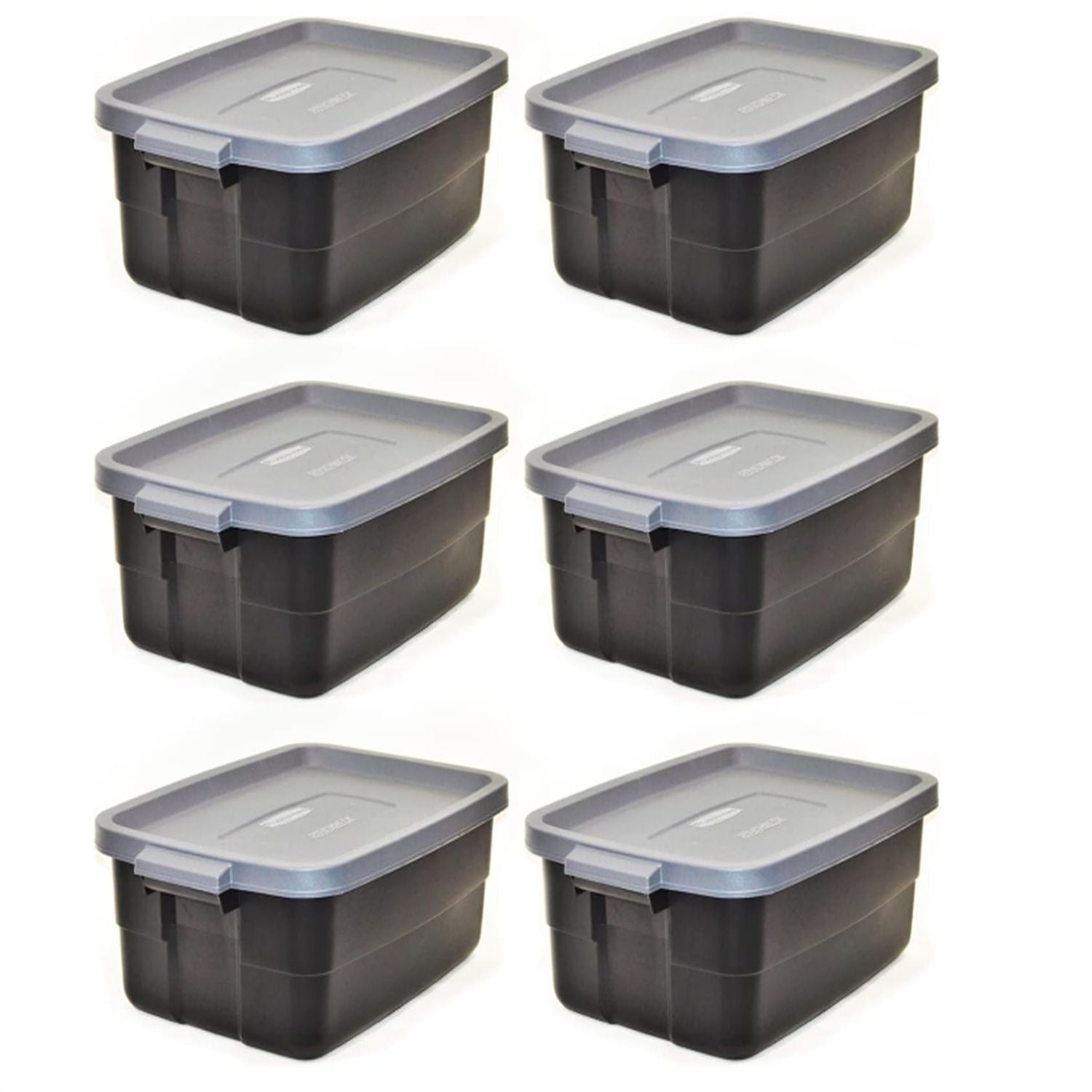 Tote 10 Gal, 6 Pack, Made in USA, Black & Gray, Rugged Plastic ...