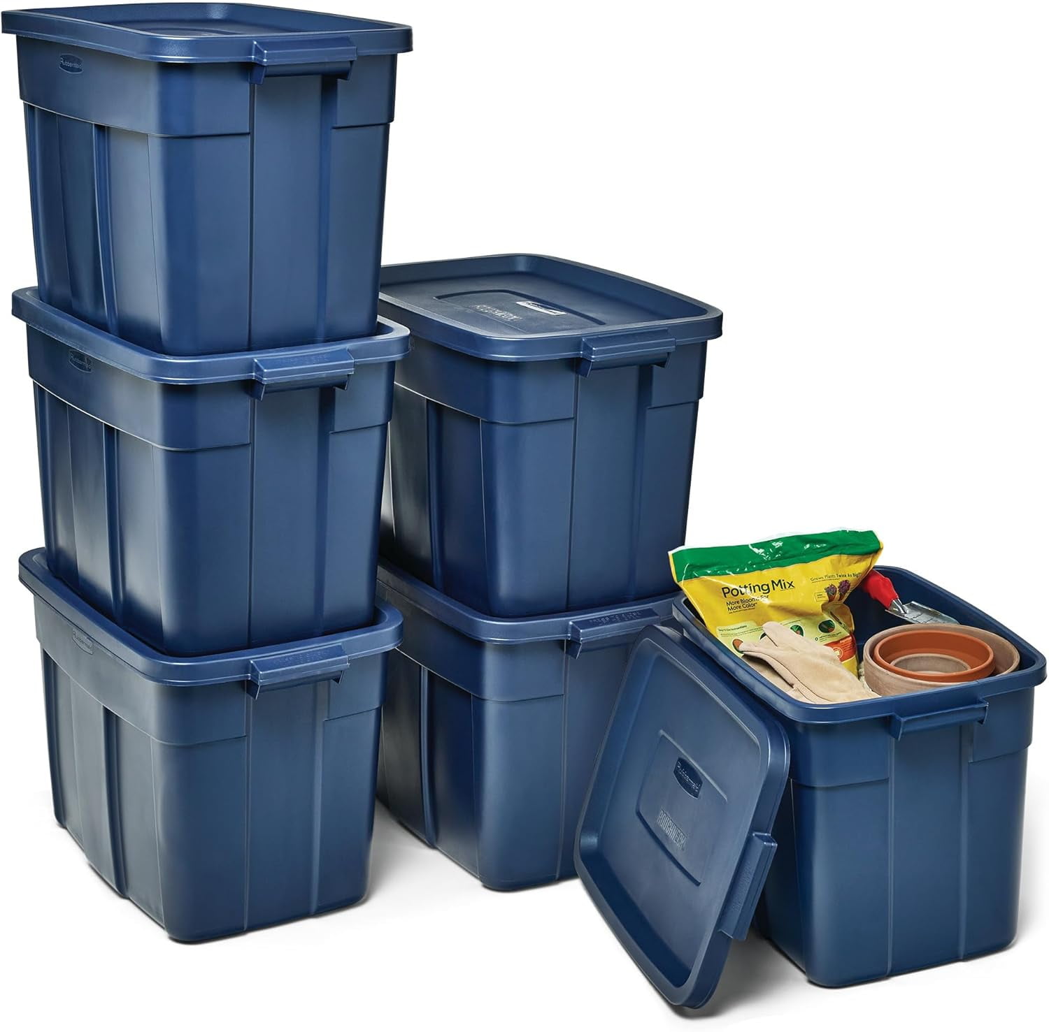Tote 18 Gal, 6 Pack, Dark Indigo Metallic, Rugged Plastic Stackable ...
