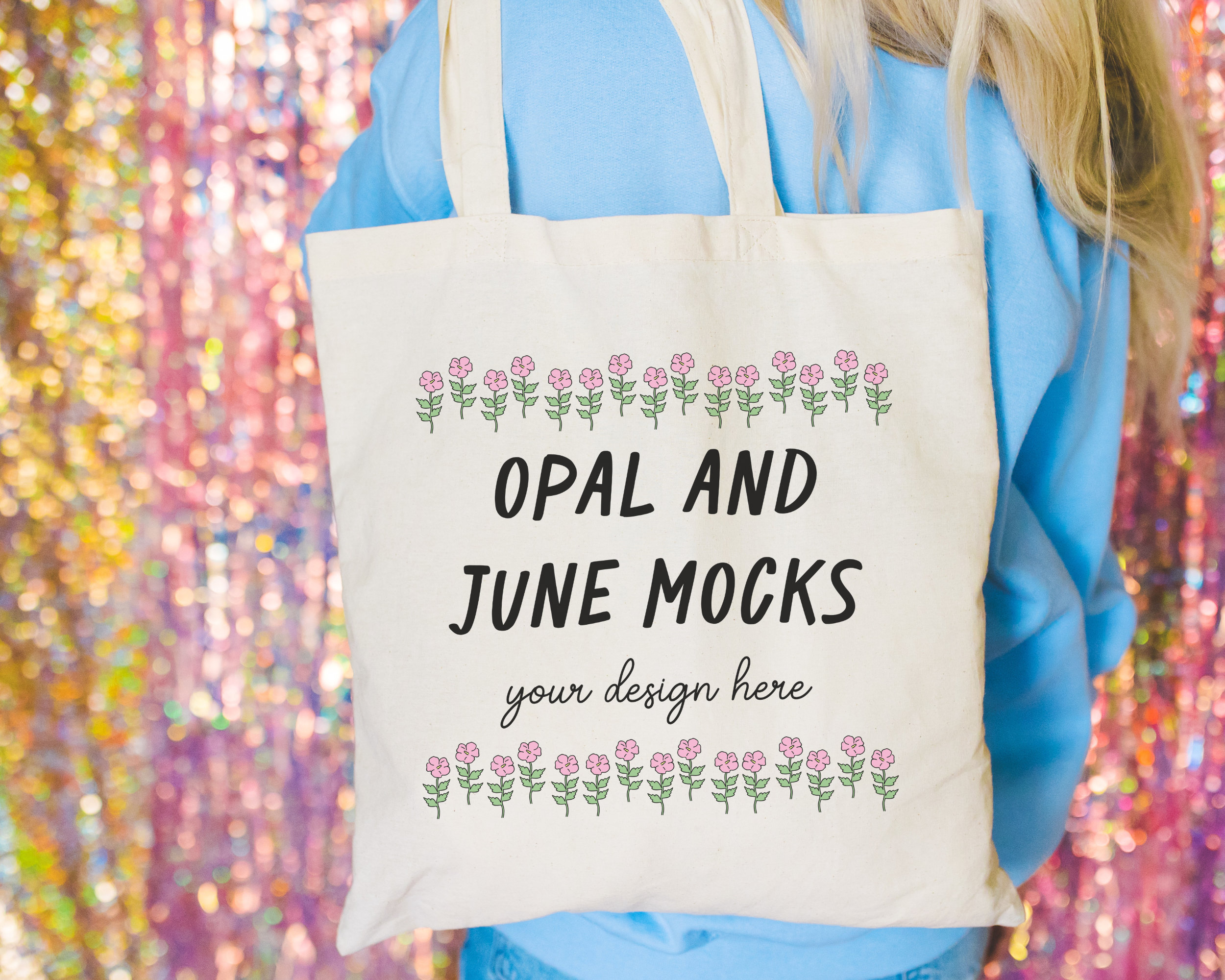Tote Bag Mockup Pink Indoor Studio Retro Vibe Model Bachelorette Gift ...