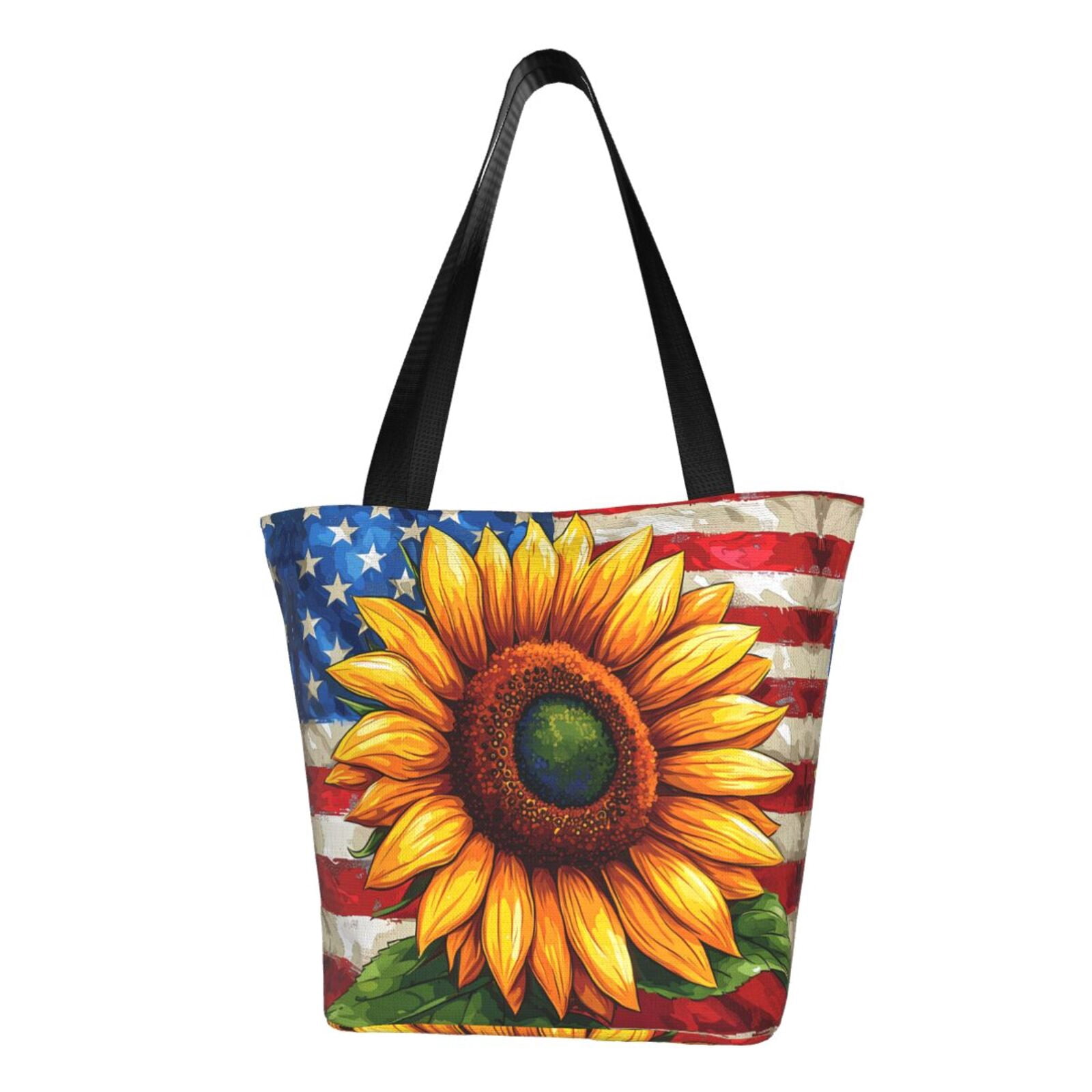 Tote Bag for Women, American Flag Sunflower Art Large Capacity Handbags ...