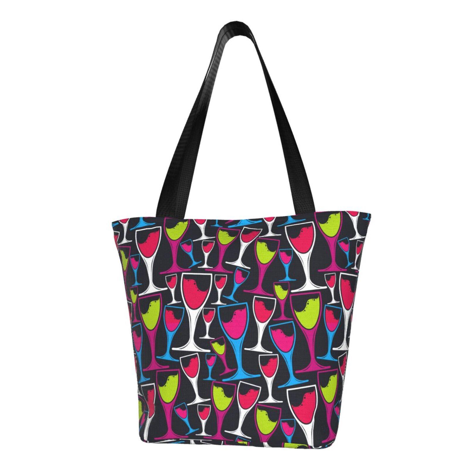 Tote Bag for Women, Colourful Wine Glass Print Large Capacity Handbags ...