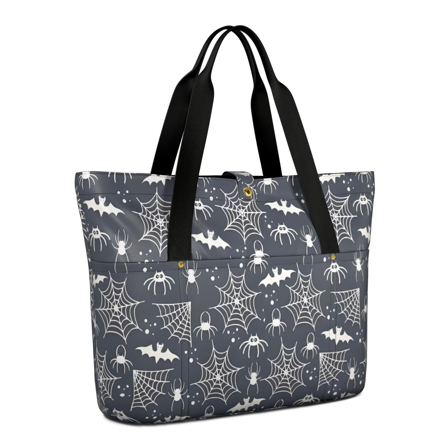 Tote Bag for Women - Dark Blue Halloween Spider Webs Bats and Spiders ...