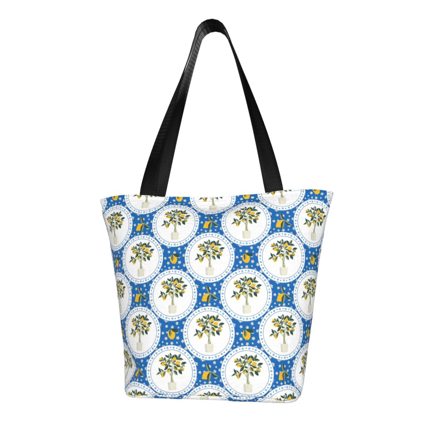 Tote Bag for Women, Lemon tree lemons blue Italian style Large Capacity ...