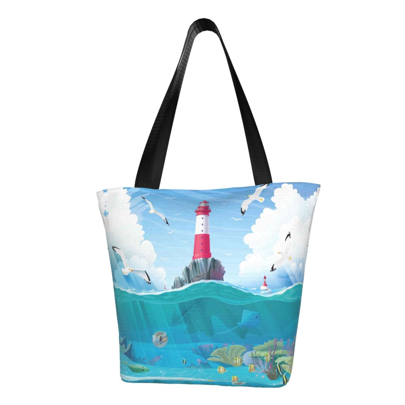 Tote Bag for Women, Lighthouse Sea Port Large Capacity Handbags Womens ...