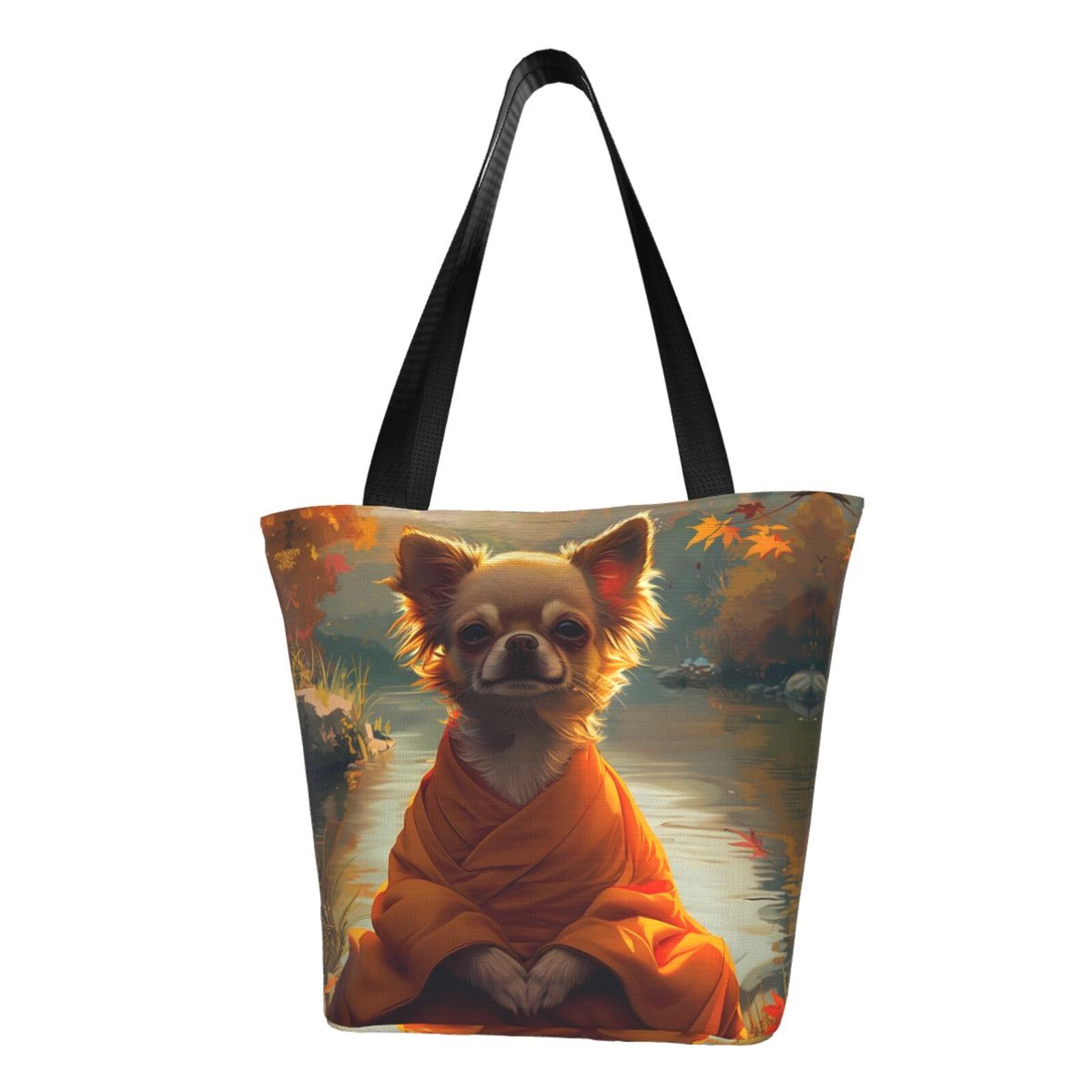 Tote Bag for Women, Maple Leaf Meditating Chihuahua Large Capacity ...