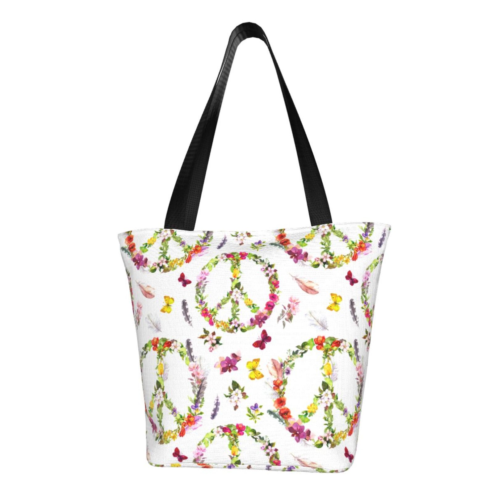 Tote Bag for Women, Peace sign flower butterfly feather boho Large ...