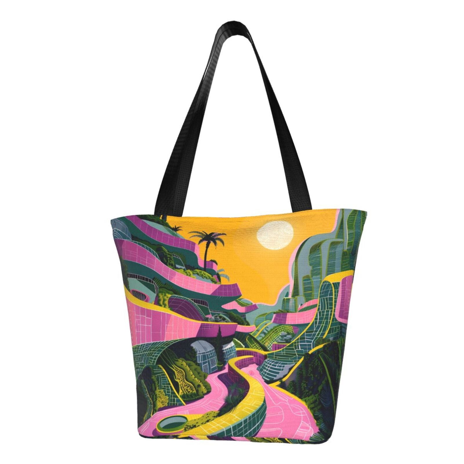 Tote Bag for Women, Retro Futuristic Landscape Large Capacity Handbags ...