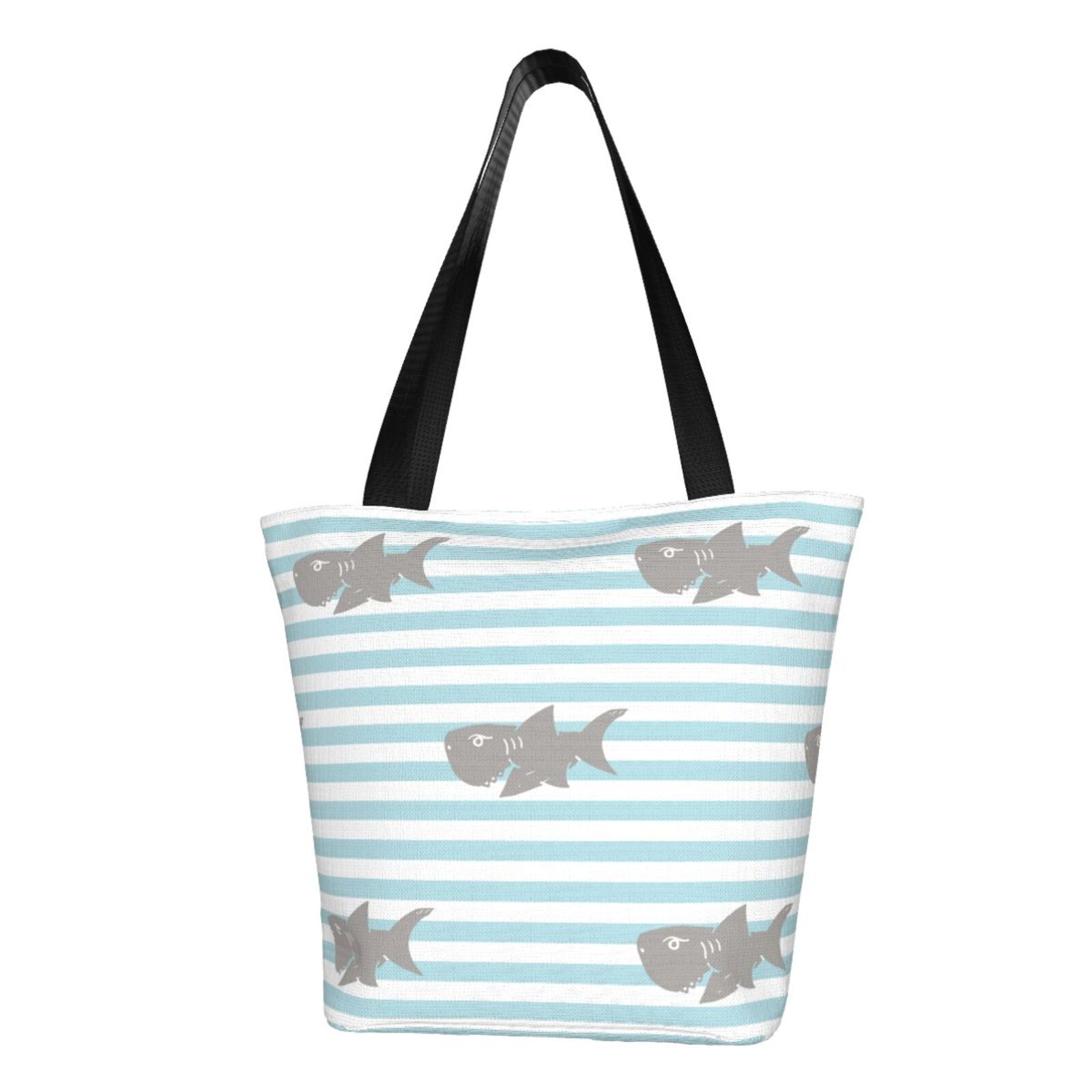 Tote Bag for Women, Striped Cartoon Cute Shark Large Capacity Handbags Womens Laptop Work Beach ...
