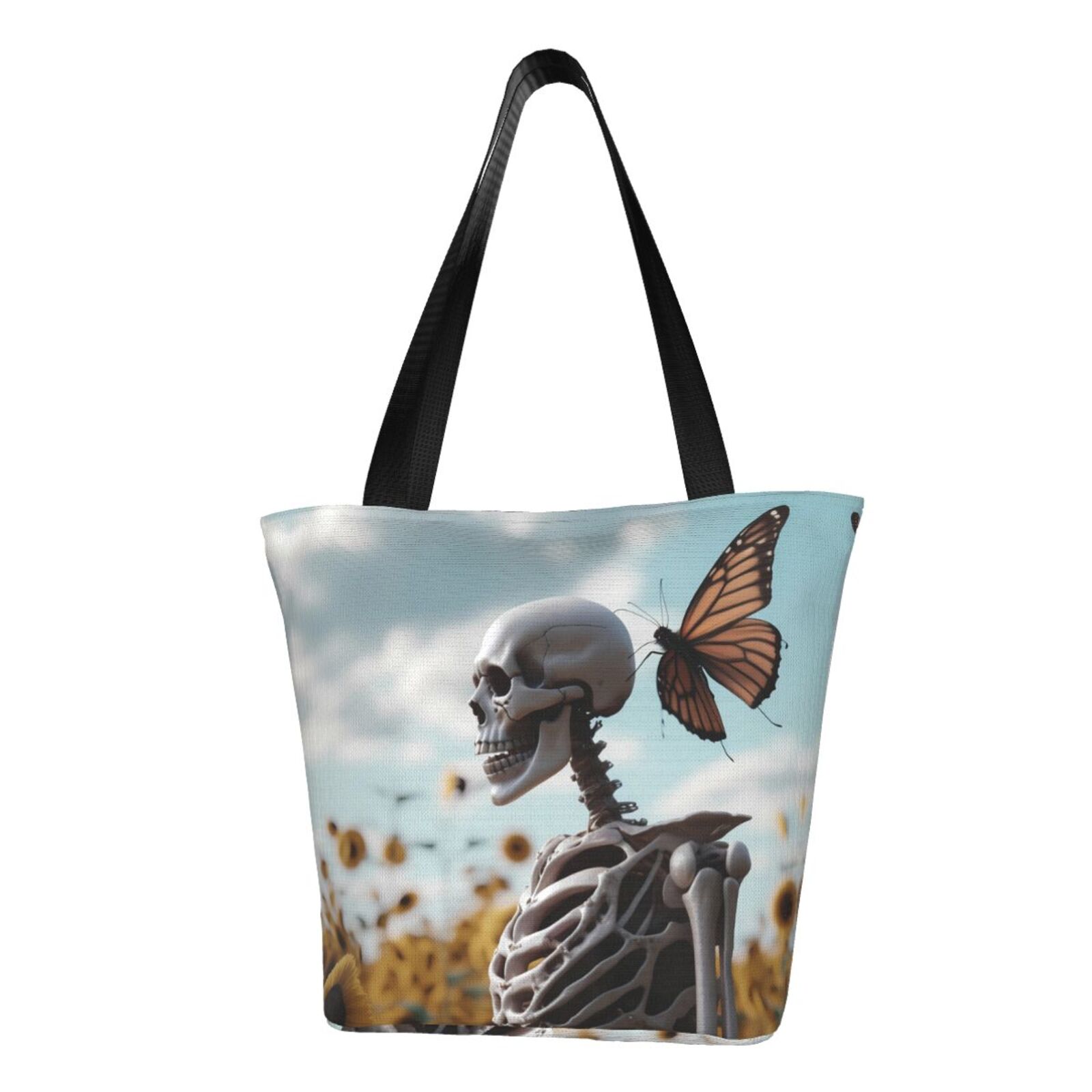 Tote Bag for Women, Sunflower Butterfly Skull Large Capacity Handbags ...