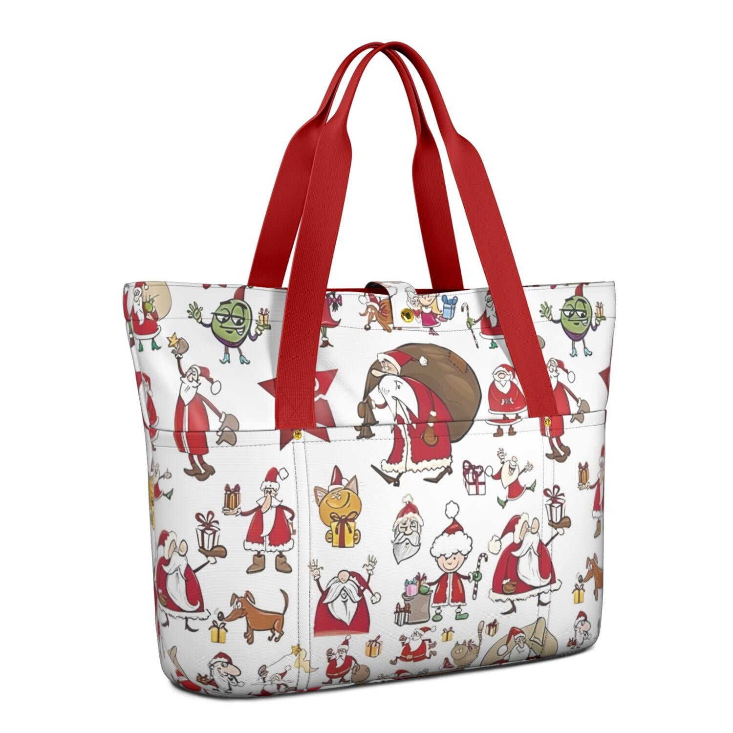 Tote Bag for Women - White Christmas Santa and Character Pattern ...