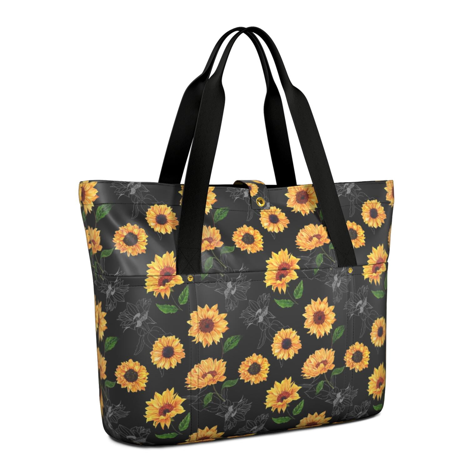Tote Bag for Women - Black Sunflower Shoulder Bag - Large Utility Work ...
