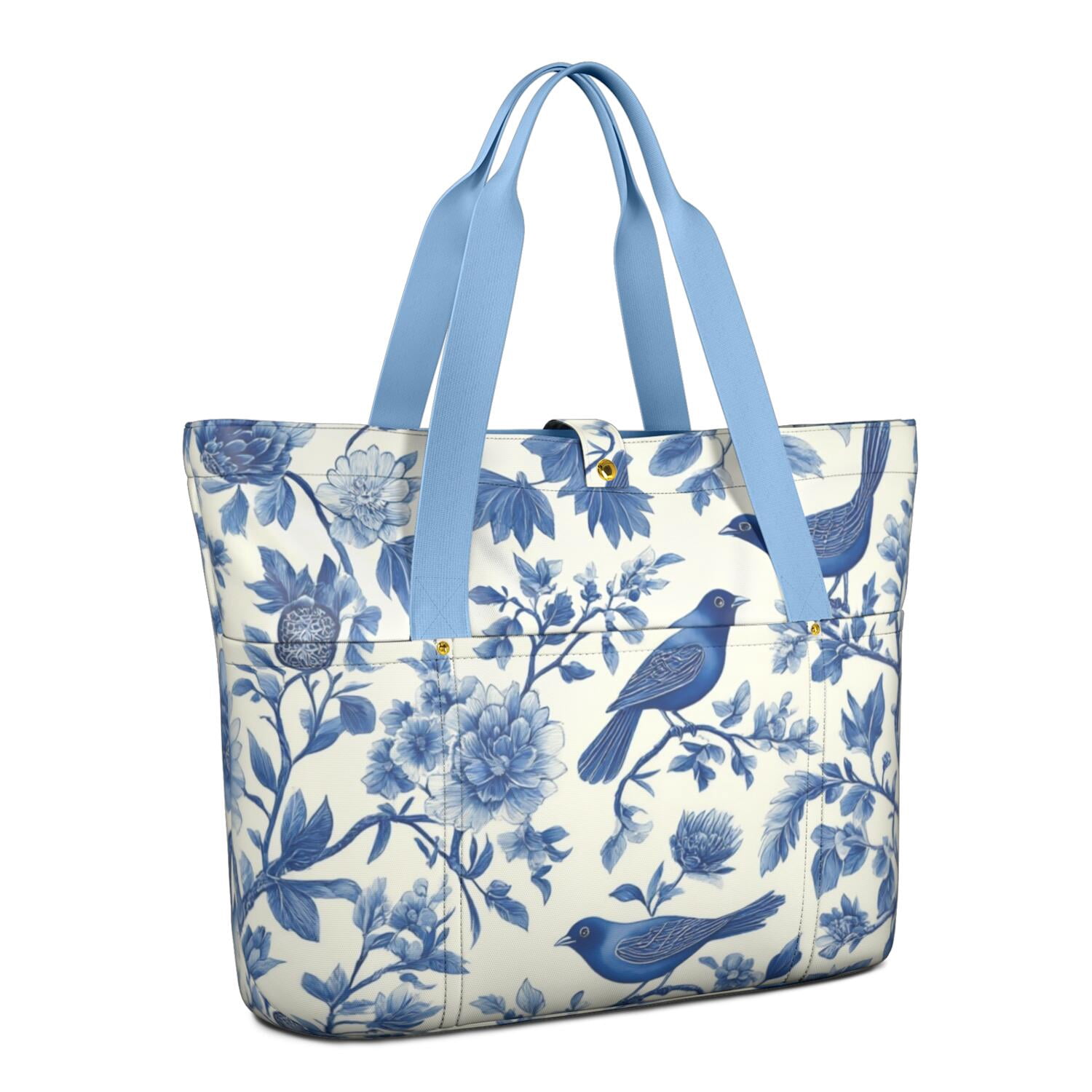 Tote Bag for Women - Blue Pioneer Flower and Bird Shoulder Bag - Large ...
