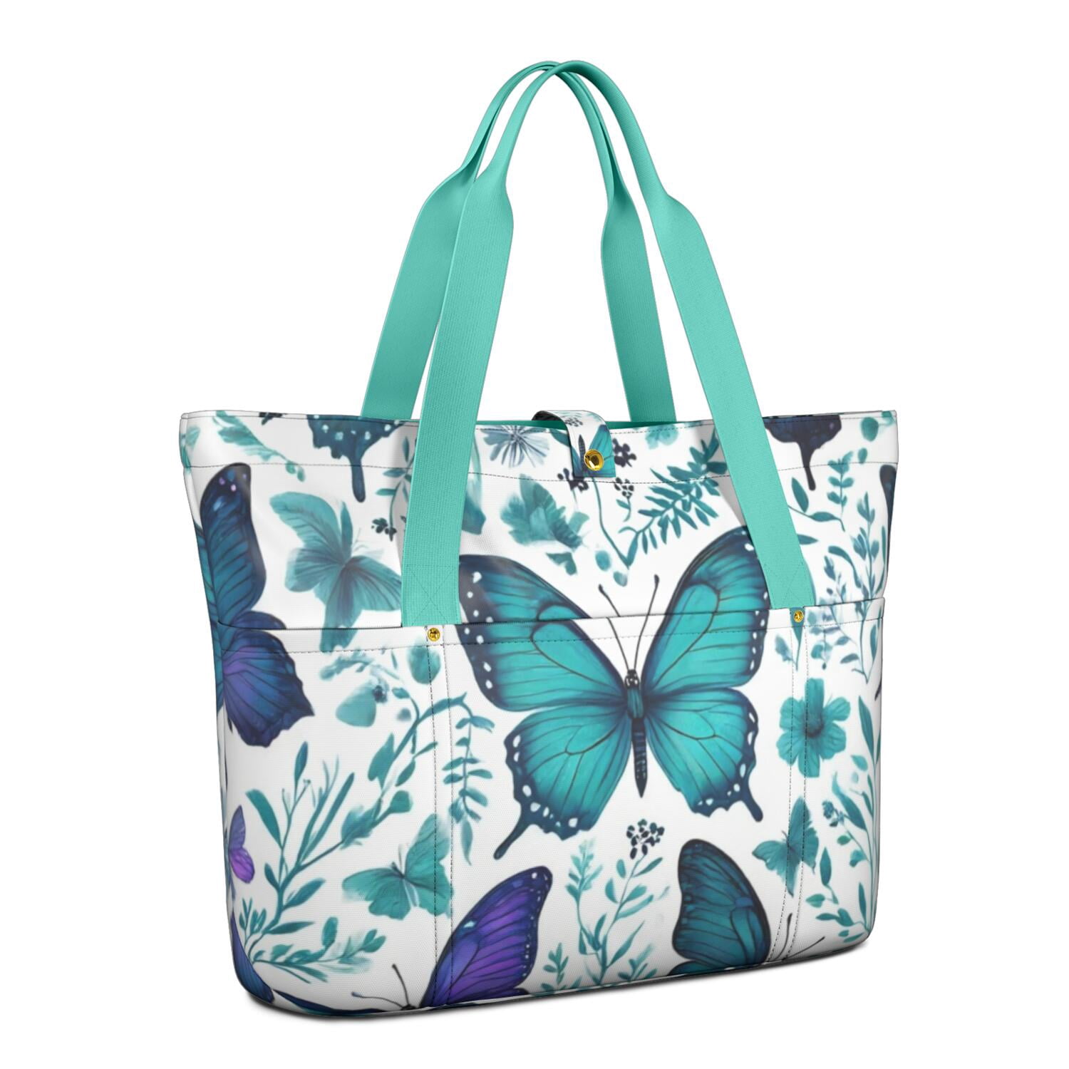 Tote Bag for Women - Butterflies and Leaves Pattern Shoulder Bag ...