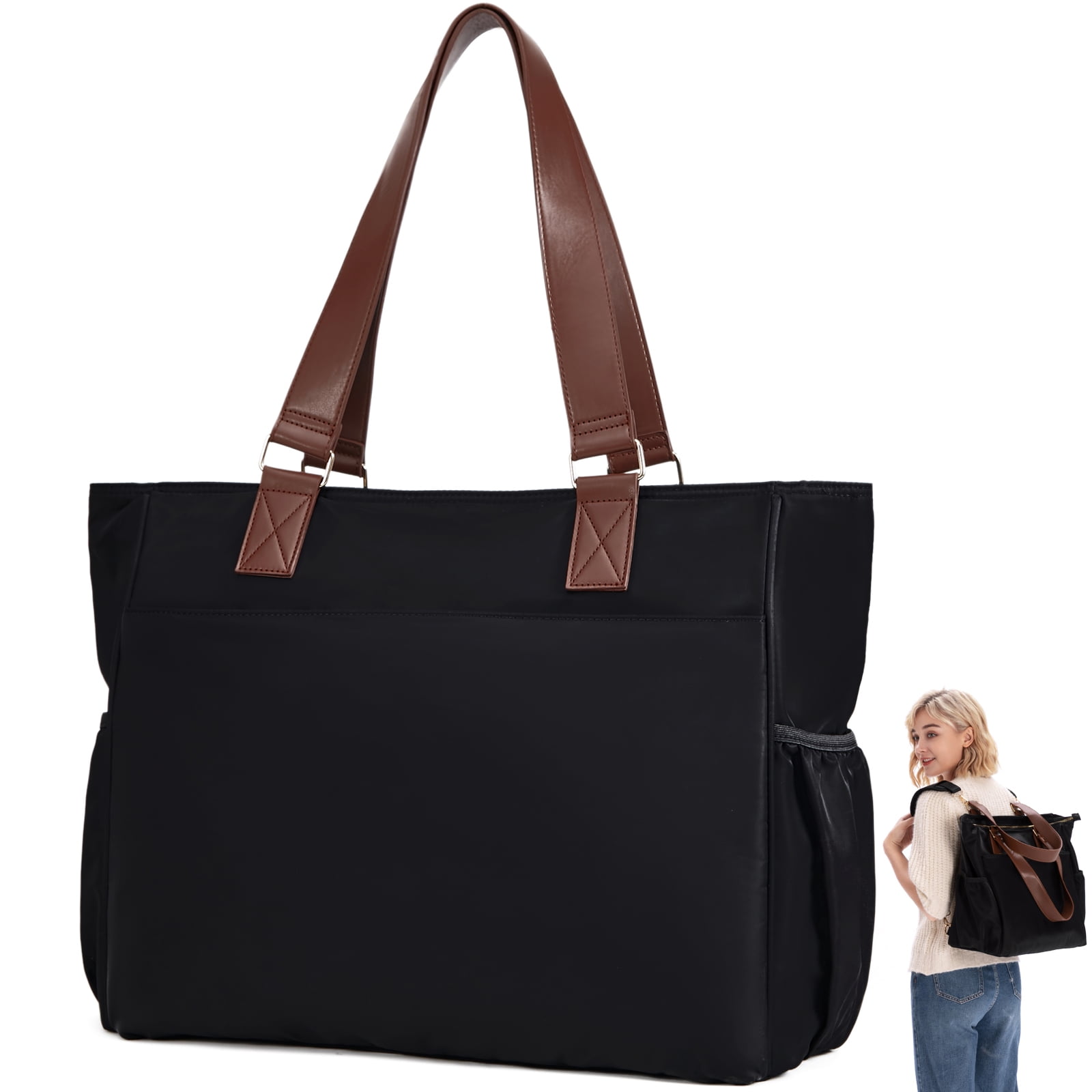 OUDXVEE Women's Nylon Convertible Backpack Tote Handbag, Black ...