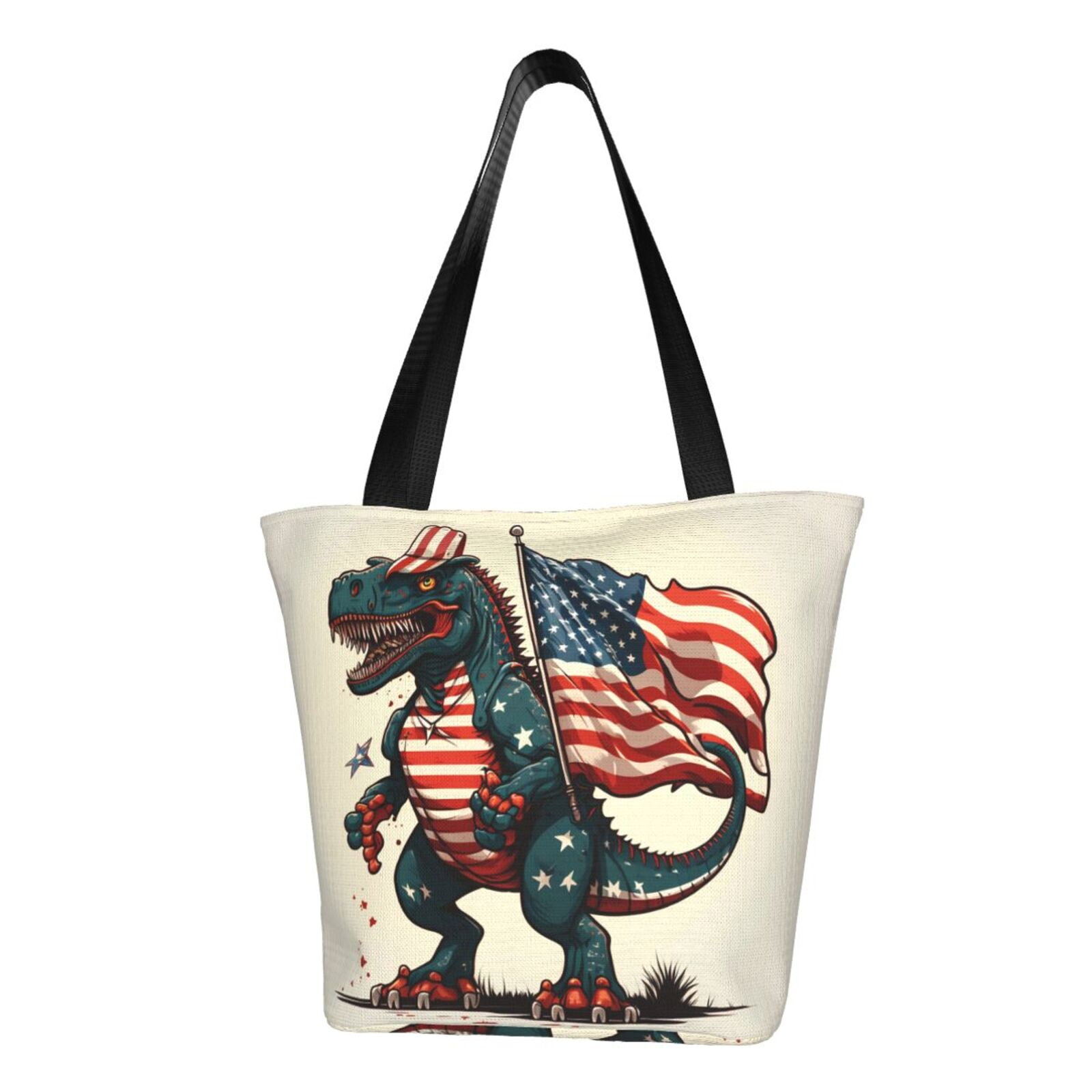 Tote Bag for Women/Men - Cool Dinosaur USA Flag Handbags Shoulder Bag ...