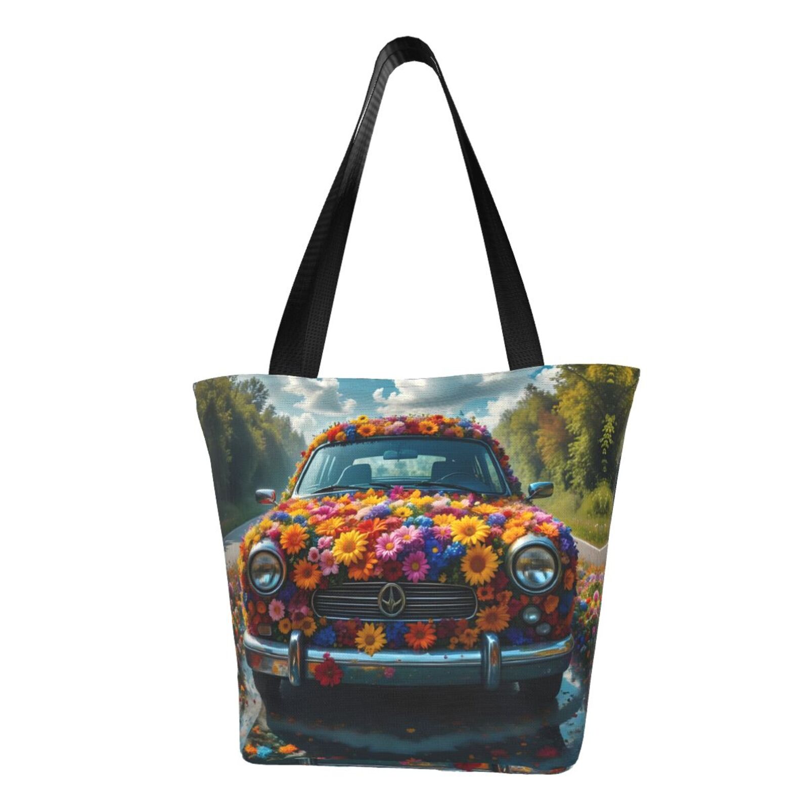 Tote Bag for Women/Men - Flower Covered Vintage Car Handbags Shoulder ...