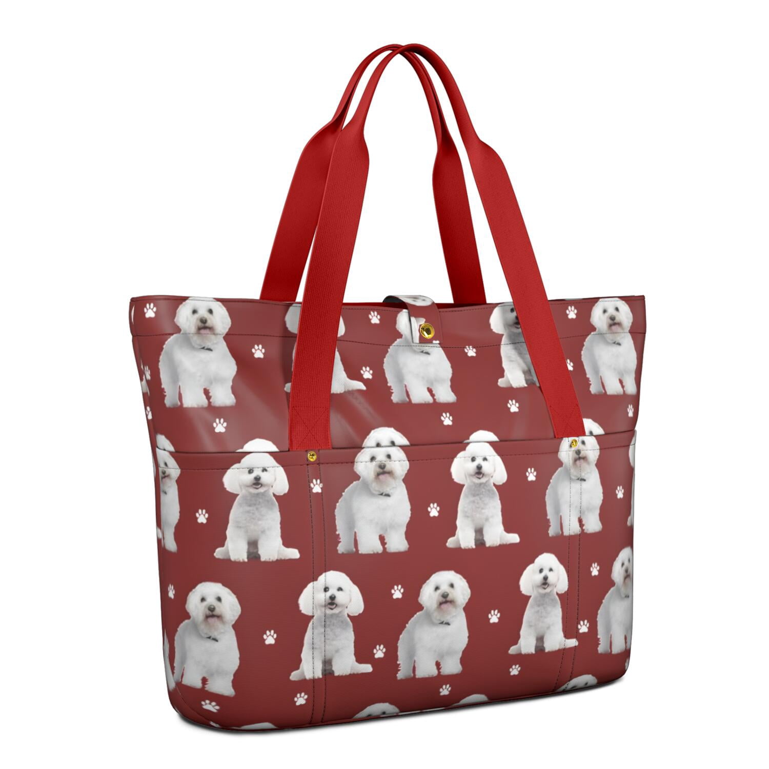 Tote Bag for Women - Pink Bichon Frise Shoulder Bag - Large Utility ...