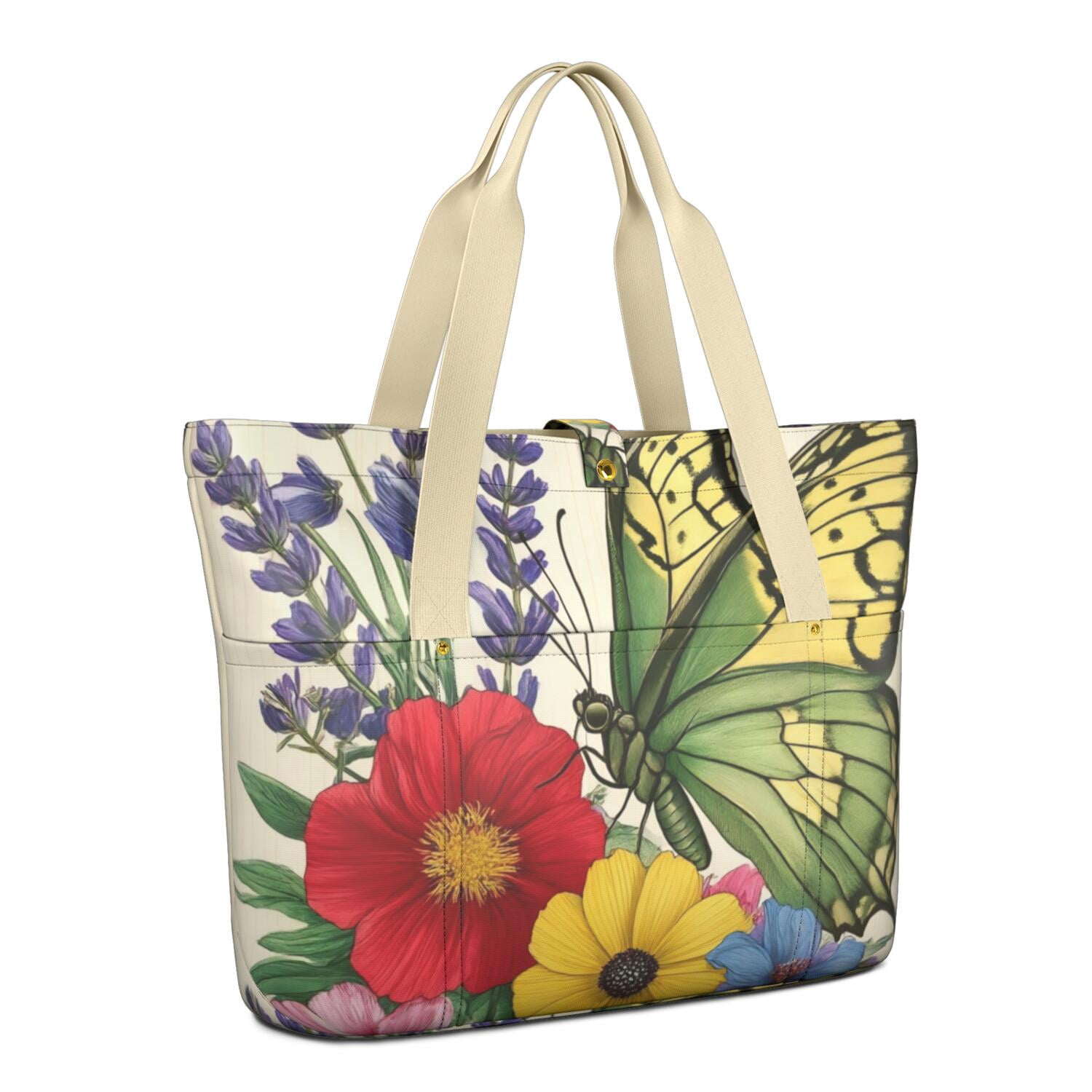 Tote Bag for Women - Pioneer Flower and Butterfly Shoulder Bag - Large ...
