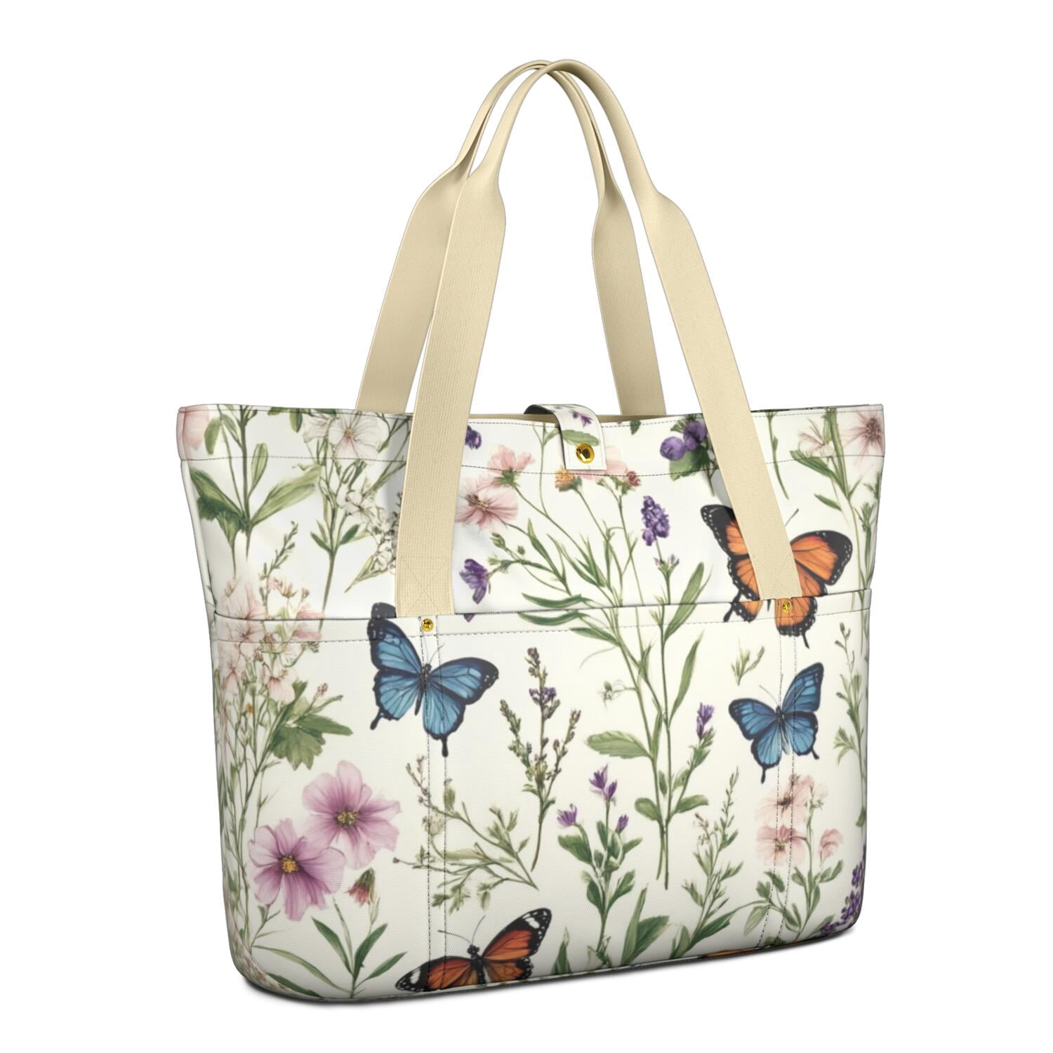 Tote Bag for Women - Pioneer Flower and Butterfly Shoulder Bag - Large ...
