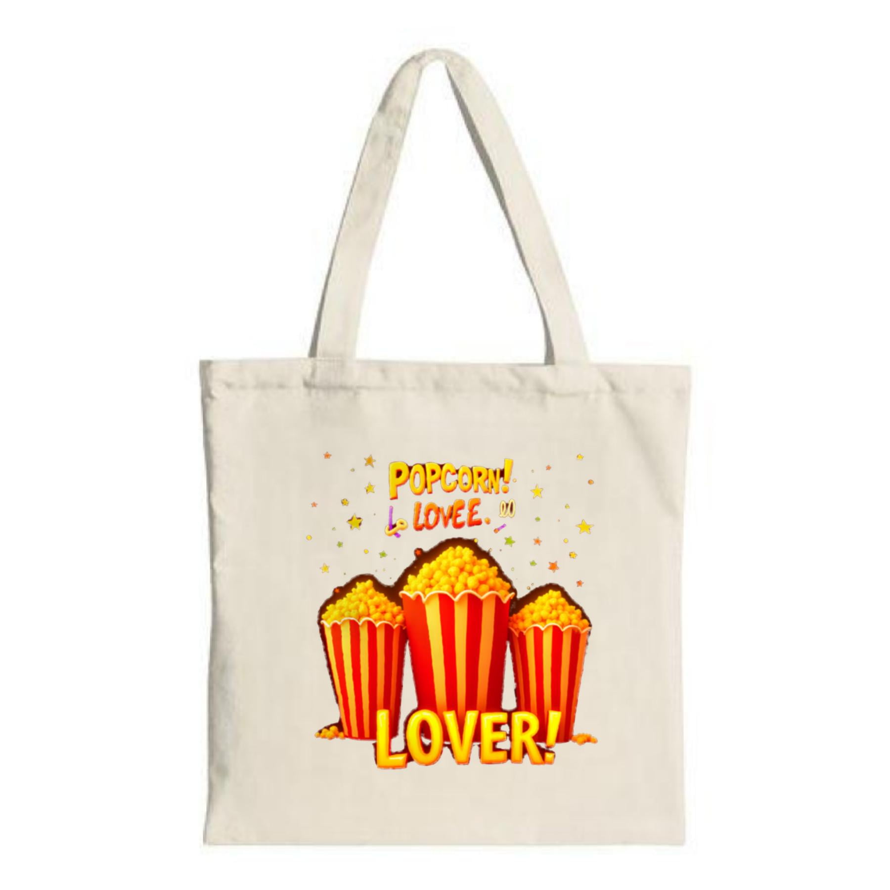 Tote Bag with Playful Popcorn Buckets Design - " POPCORN LOVE " & Bold ...