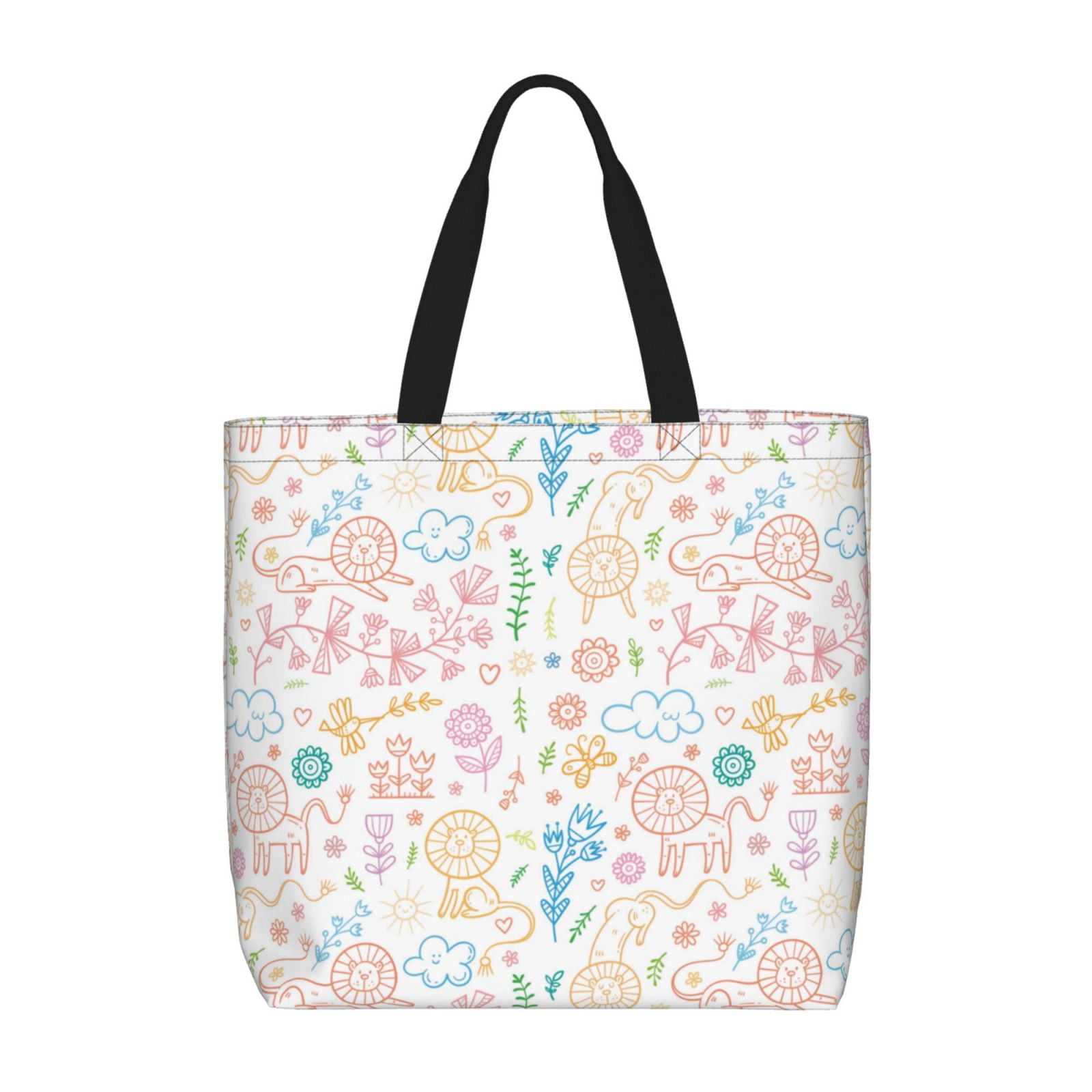 Tote Bag with zipper - Hand drawn lion Large capacity Canvas Tote Bag ...