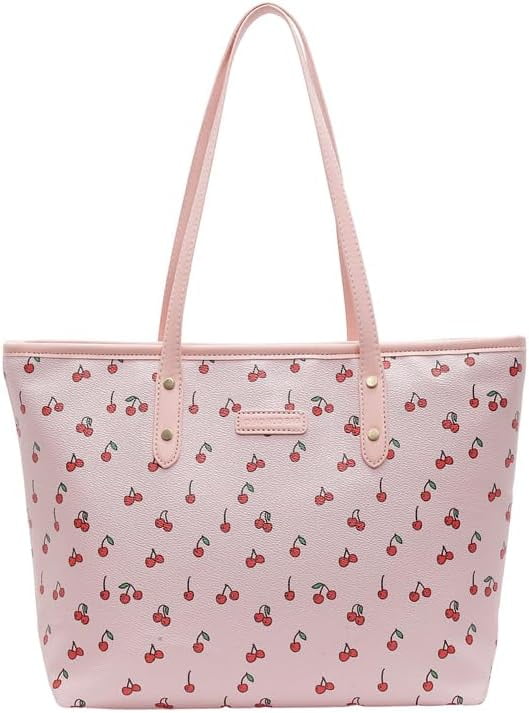Tote Bags for Women,Cherry Print Tote Bags Leather Shoulder Bag Cherry ...