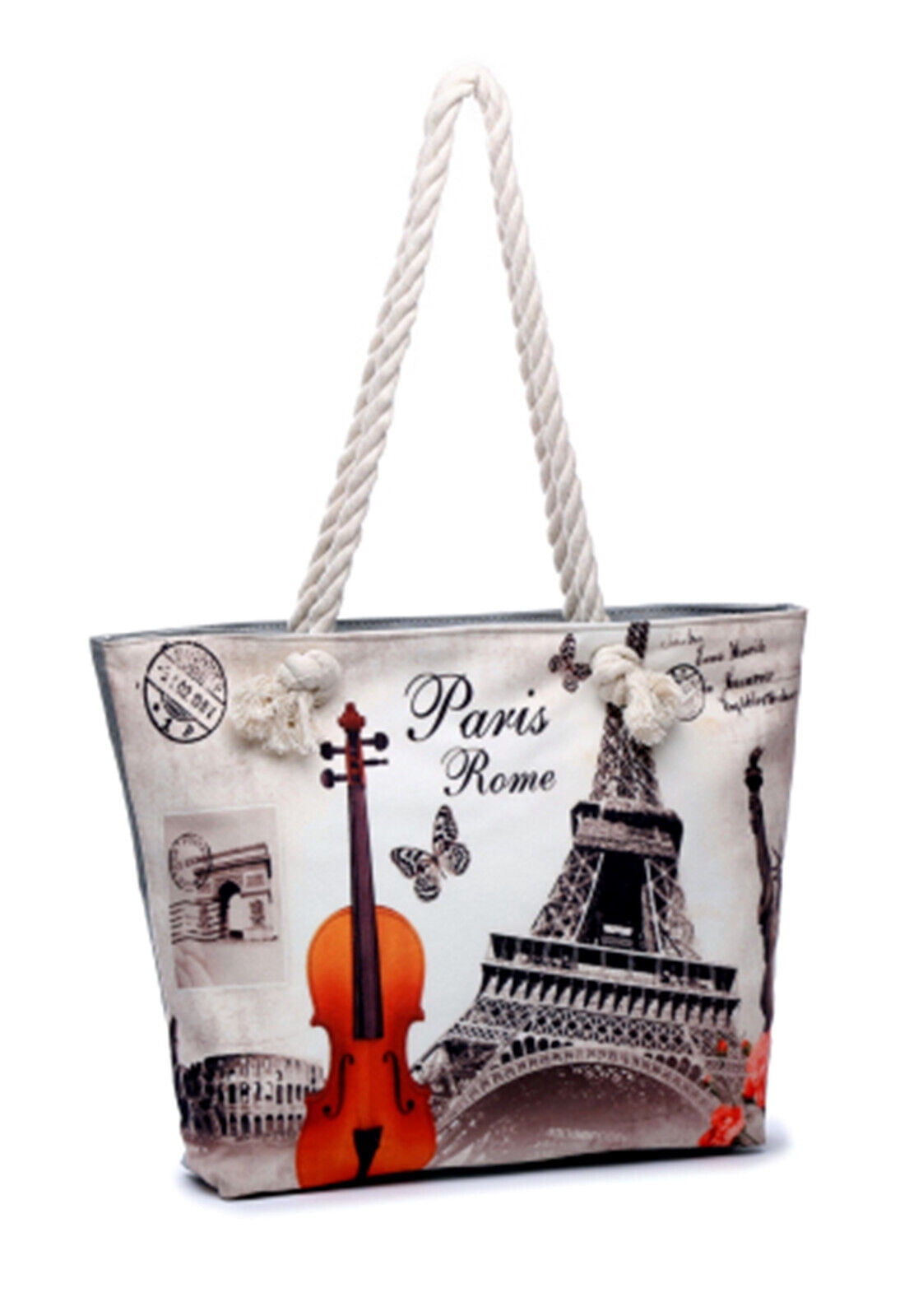 Tote Handbag - French Landmarks, Cello & Statue of Liberty - 12.5" w x ...