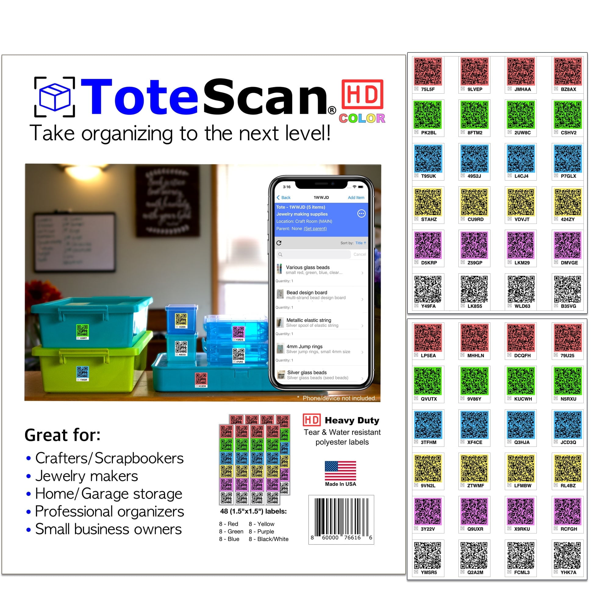 ToteScan HD Color (Heavy Duty) Intelligent Smart QR Labels for ...
