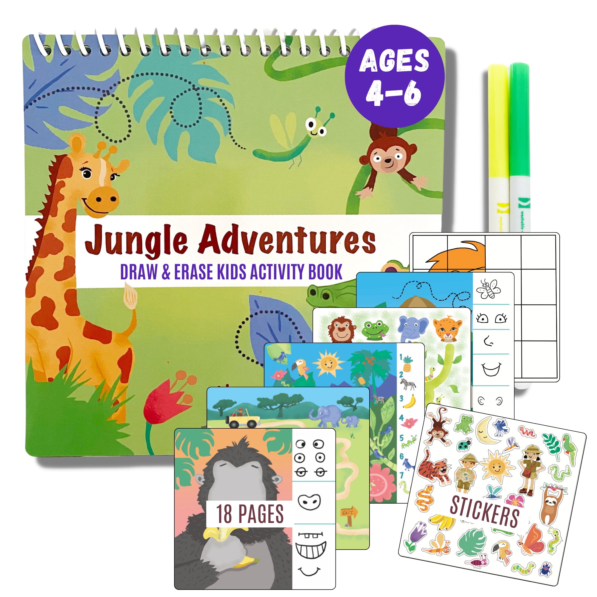 Totebook Kids Travel Educational Activity Book with Washable Markers ...