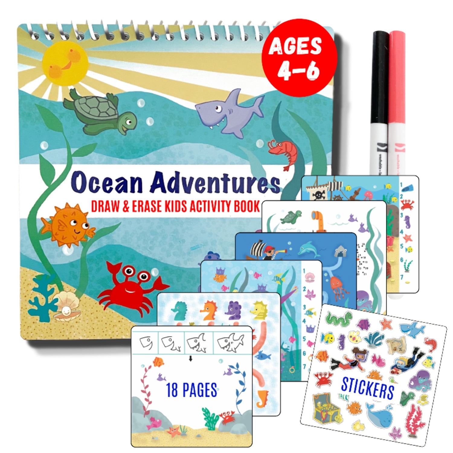 Totebook Kids Travel Educational Activity Book with Washable Markers ...