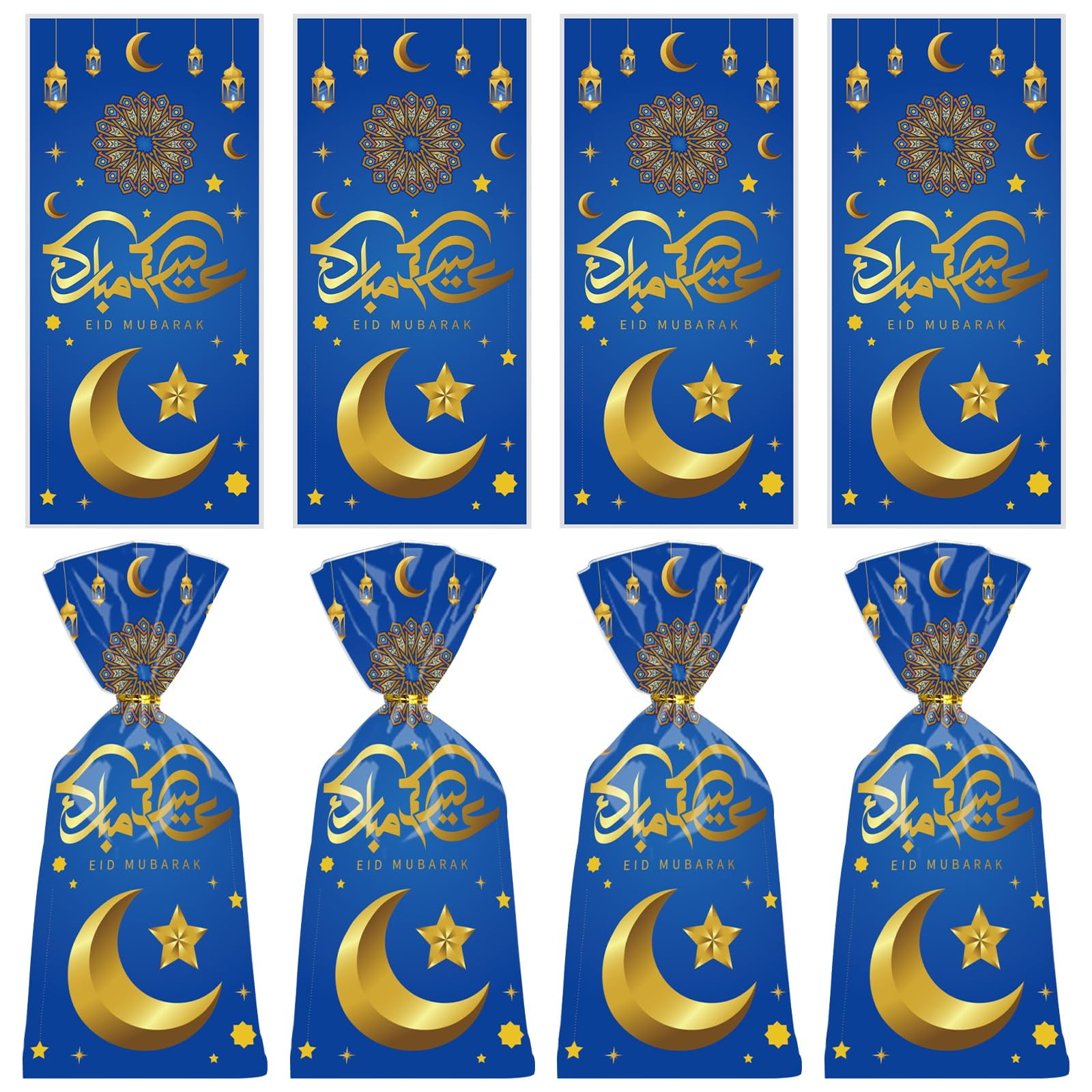 Totelux Eid Mubarak Cellophane DHF10 Goodie Bags Clear Plastic Bags Blue Moon Star Treat Bag ...