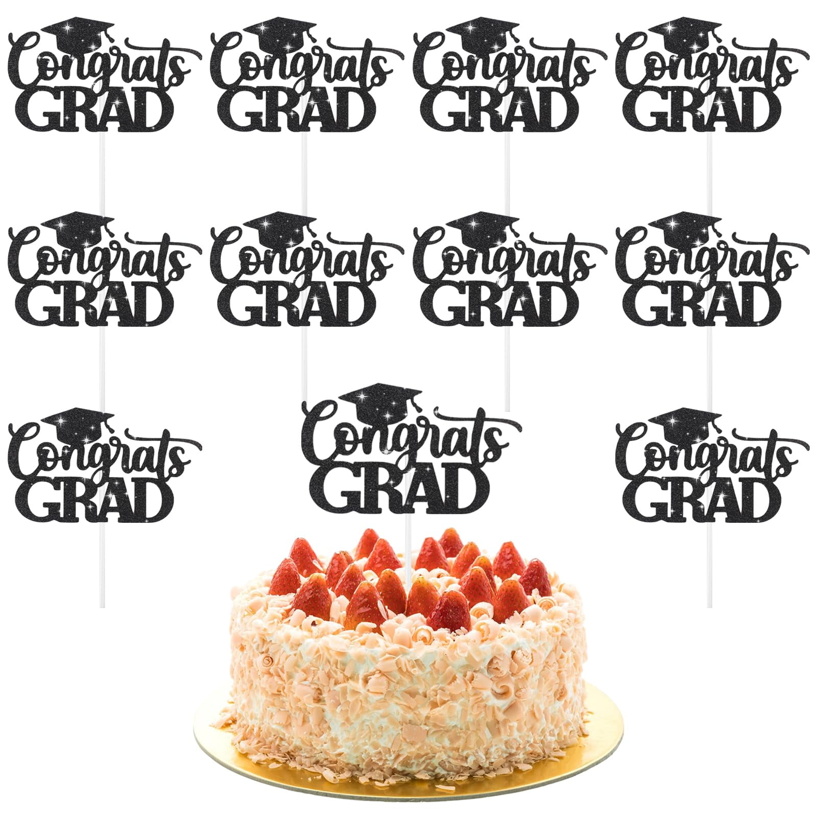 Totelux Graduation Cake Topper Black Congrats AIS1 Grad Cupcake Topper ...