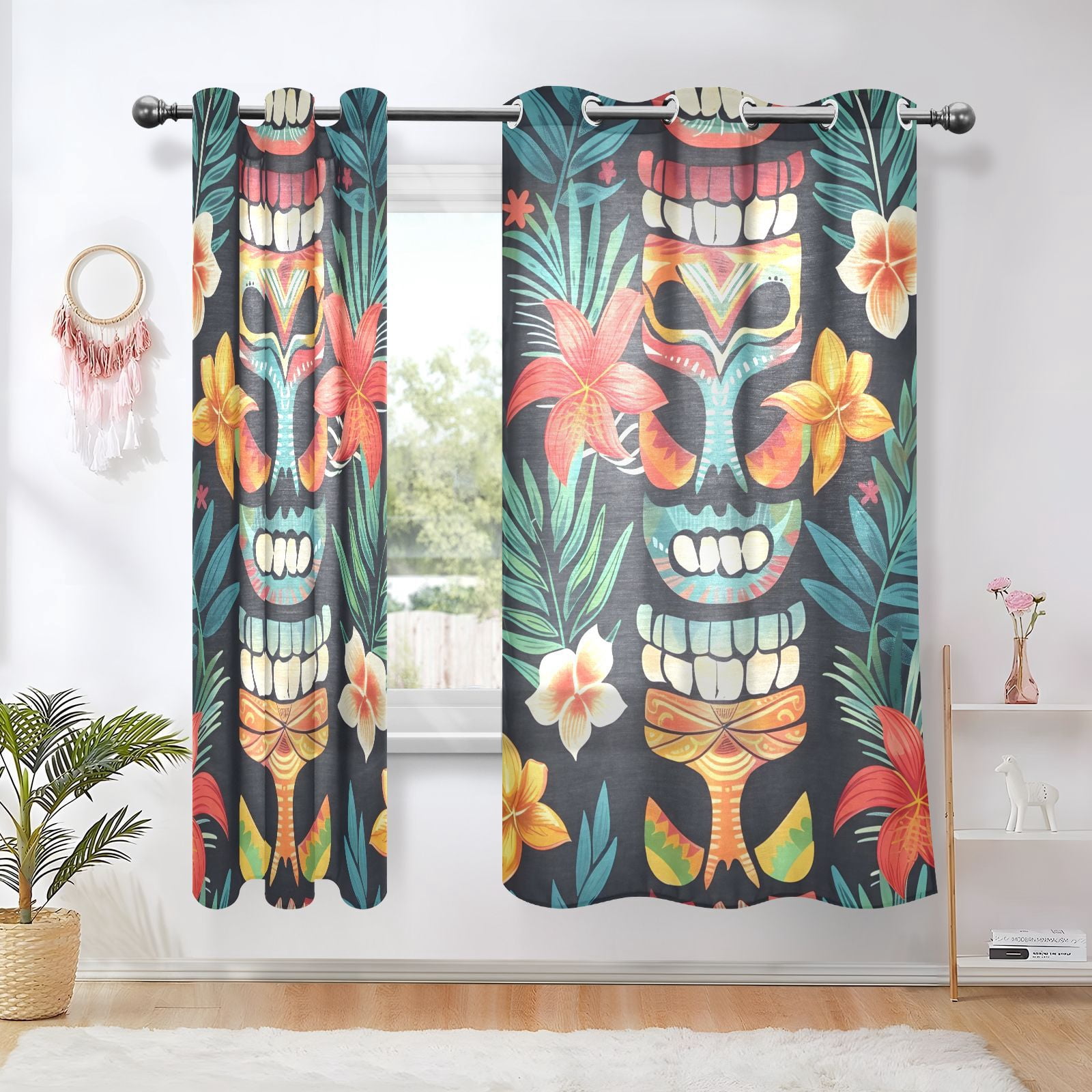 Totem Masks Leaves Blackout Curtains Thermal Insulation 63 inch Grommet ...