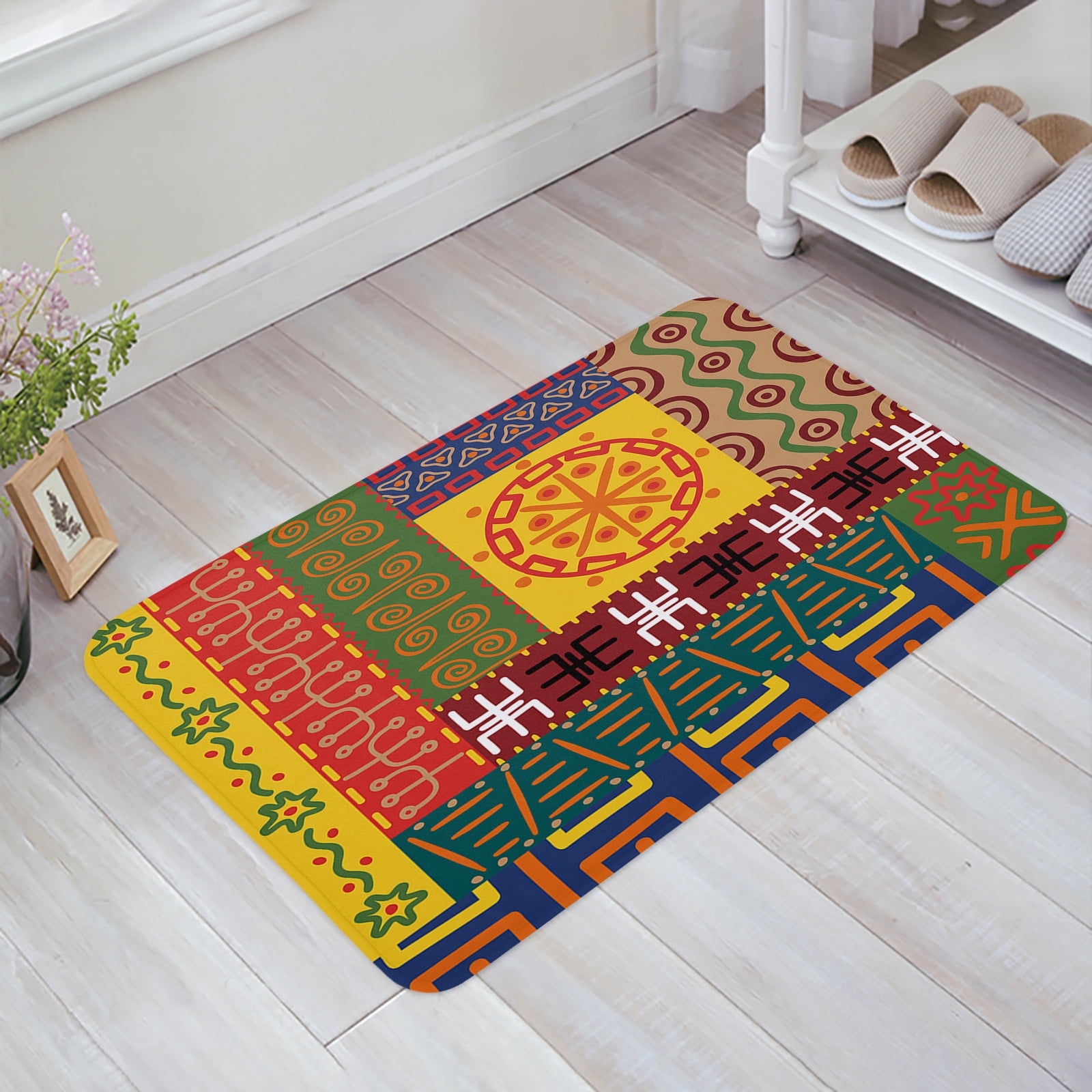 Totem Rectangle Color Block Bathroom Mat Corridor Carpet Kitchen Mat ...