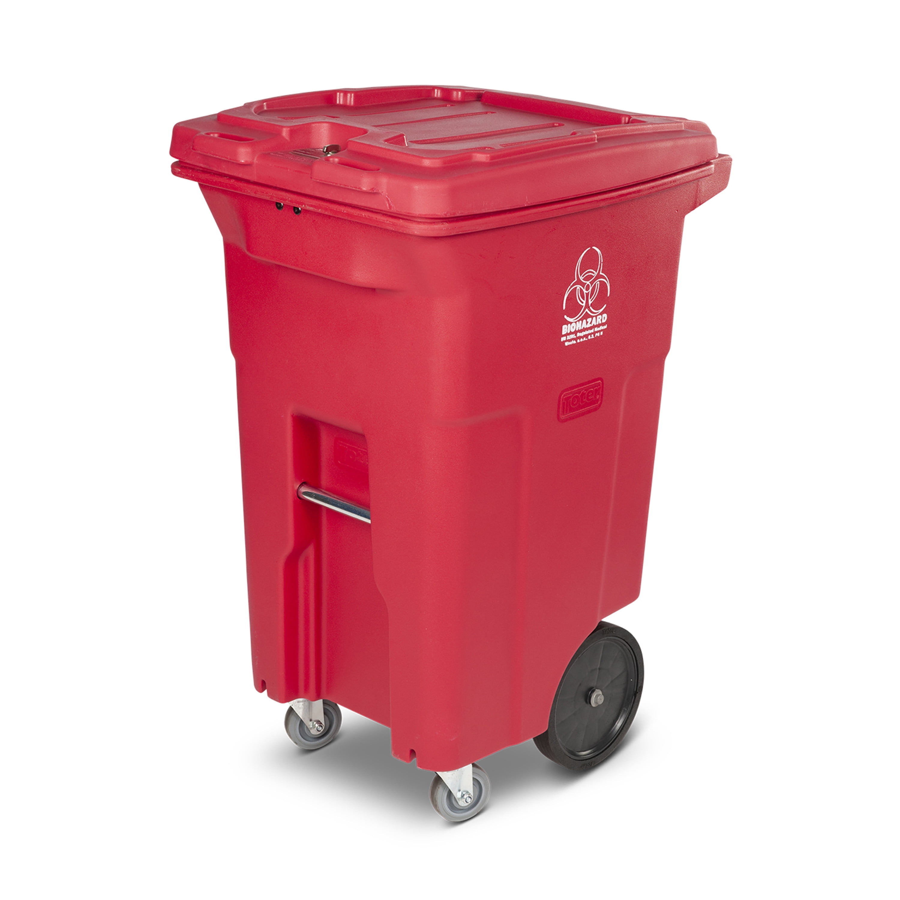 Toter 64 Gal. Red Hazdous Waste Trash Can with Lid Lock and Casters ...