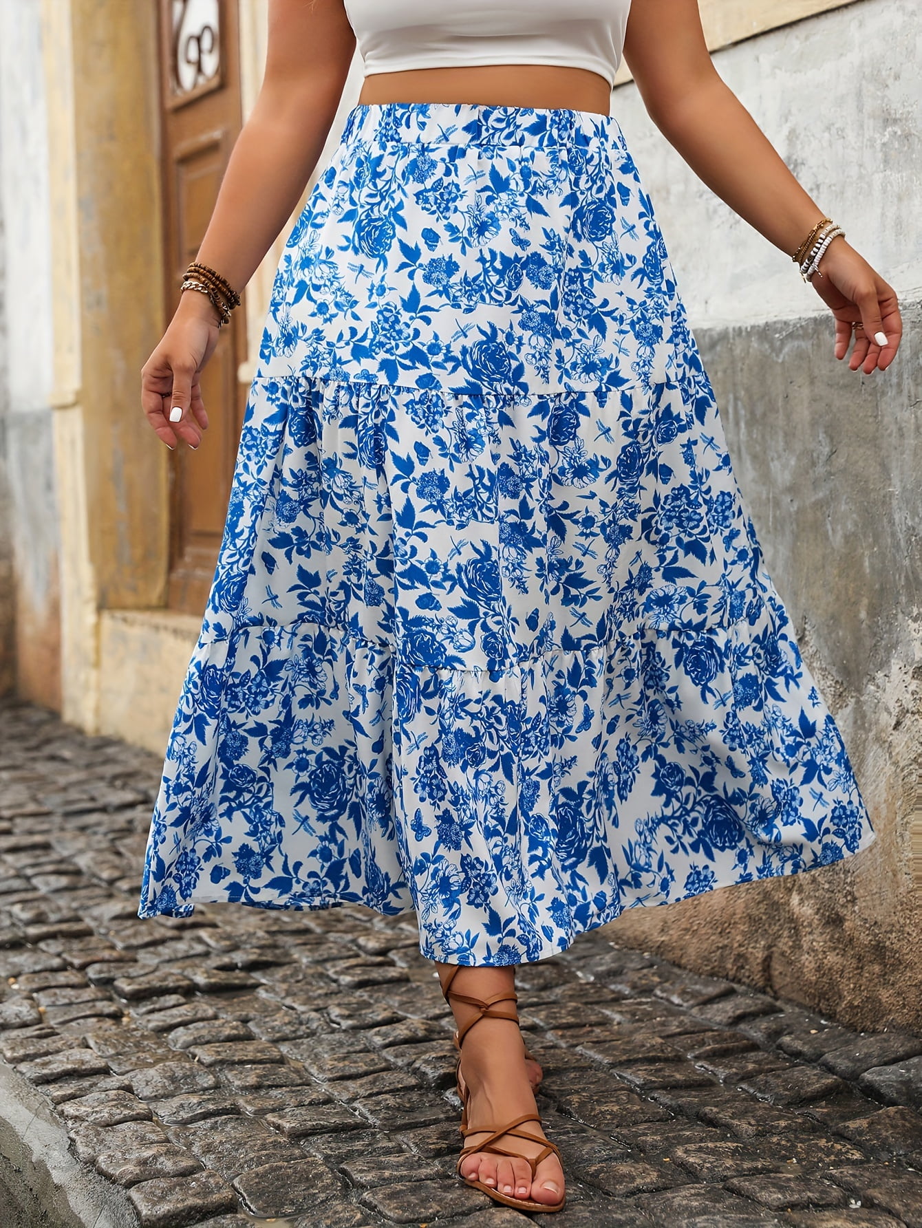 Totoro Hero Plus Size Women Elegant Floral Print Skirt Casual Fashion ...