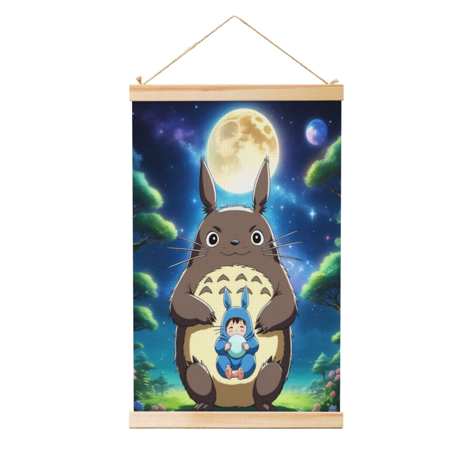 Totoro Poster Canvas Wooden Shaft Hanging Poster Home Decor, Aesthetic ...