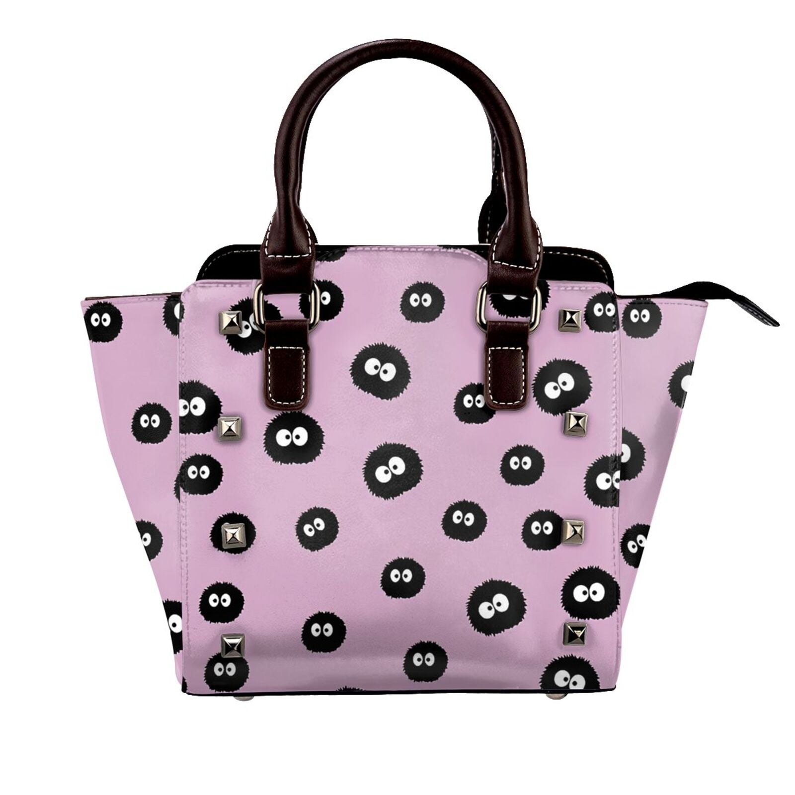 Totoro - Soot Sprites Pattern Handbag Leather Rivet Shoulder Bag Luxury ...