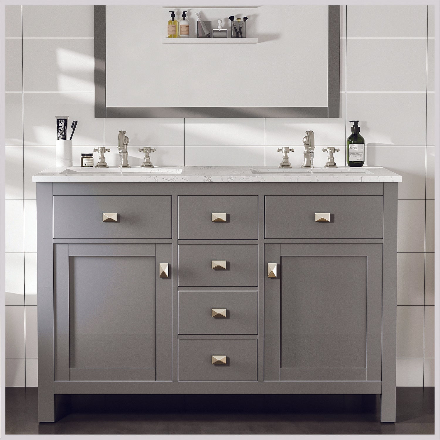 "Totti Artemis 48"" Gray Double Sink Vanity with White Carrara Style ...