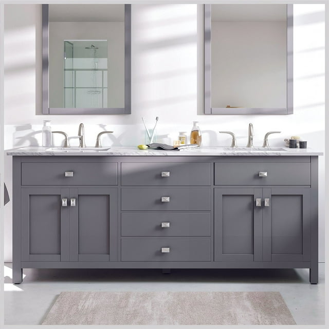Totti Artemis 72 Inch Grey Transitional Double Sink Bathroom Vanity ...