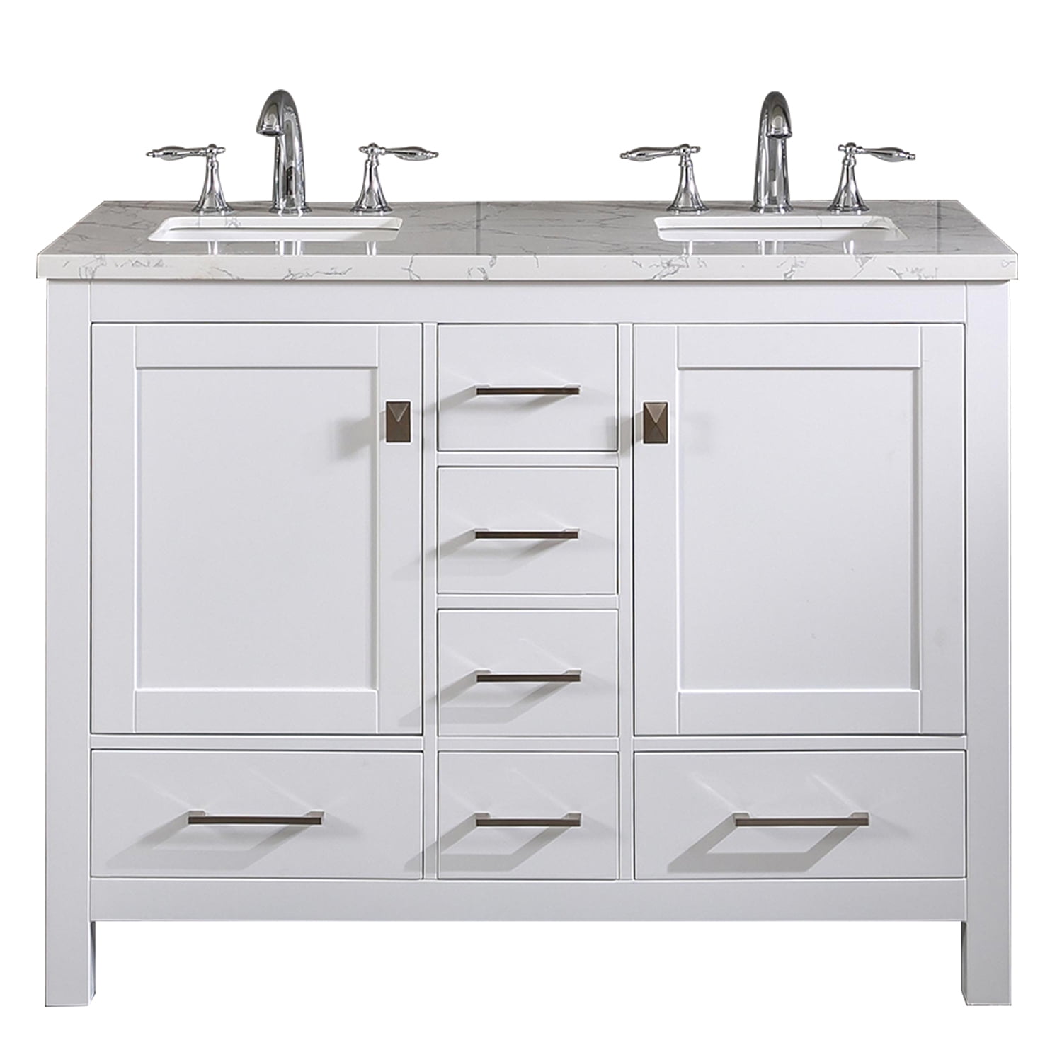 Totti Memphis 44" White Transitional Double Sink Bathroom Vanity w ...