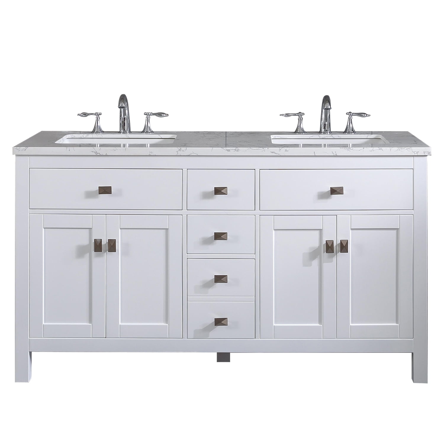Totti Memphis 60" White Transitional Double Sink Bathroom Vanity w ...