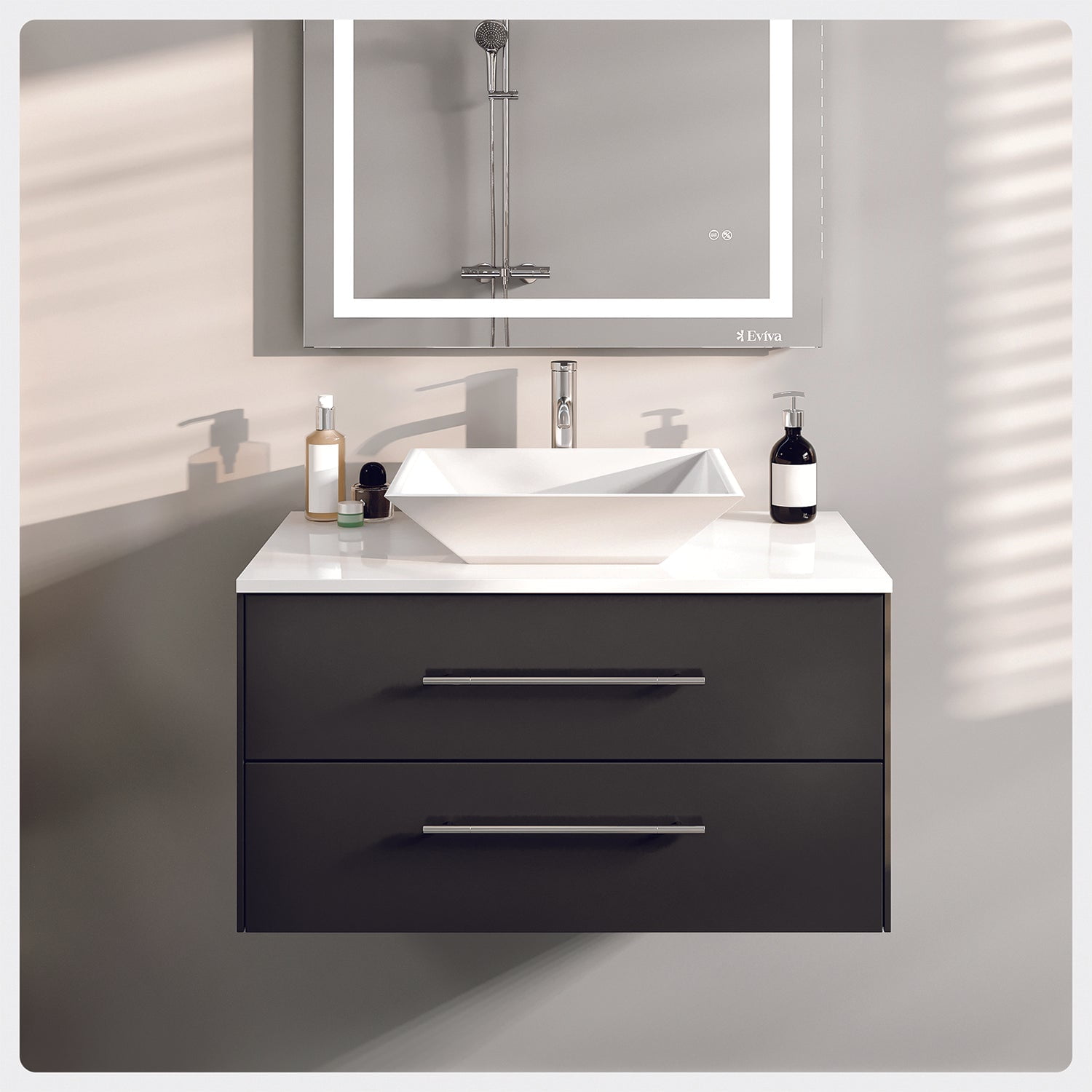 Totti Wave 30" Espresso Modern Bathroom Vanity w/ Super White Man-Made ...