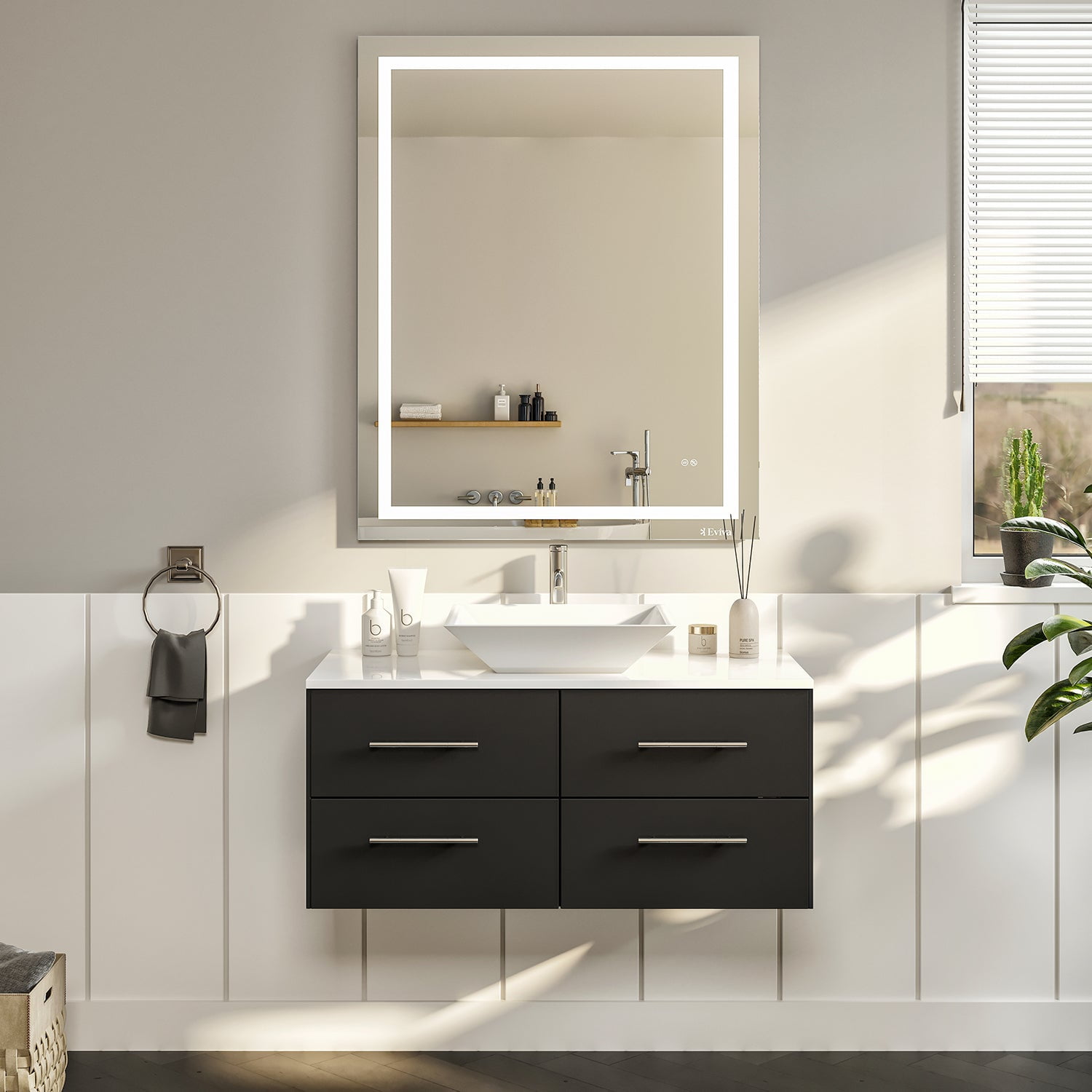 Totti Wave 36" Espresso Modern Bathroom Vanity w/ Super White Man-Made ...