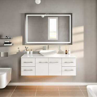 Totti Wave 24" White Modern Bathroom Vanity w/ Super White Man-Made ...
