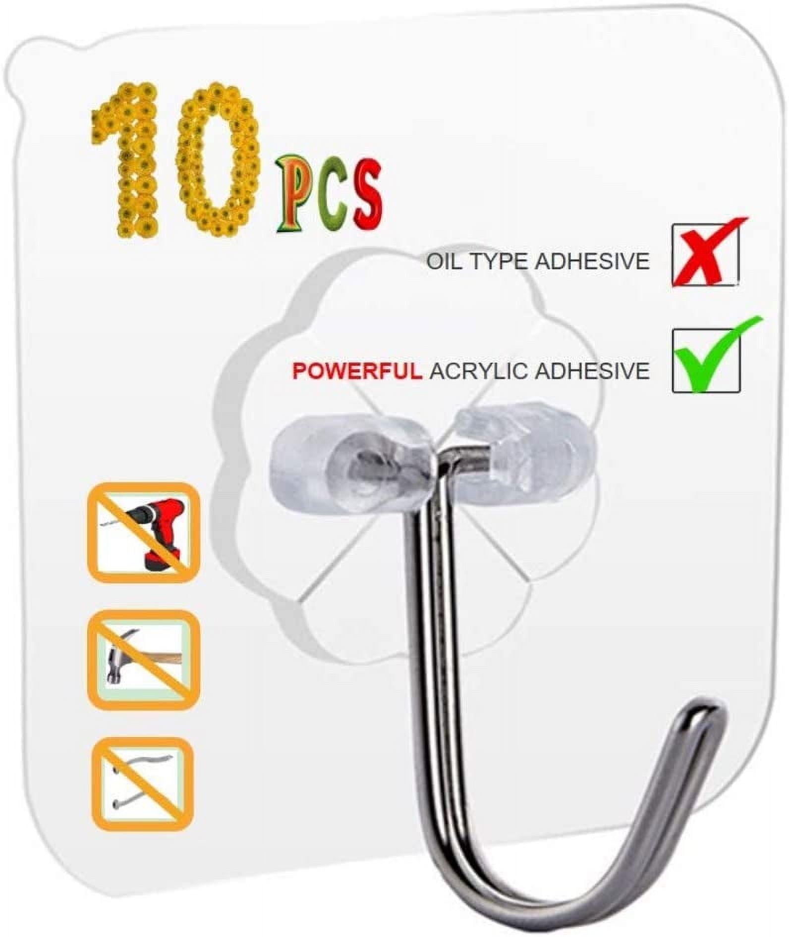 Totyc 10pcs Adhesive Hooks Heavy Duty, 8lbs, Sticky Wall Hooks for ...