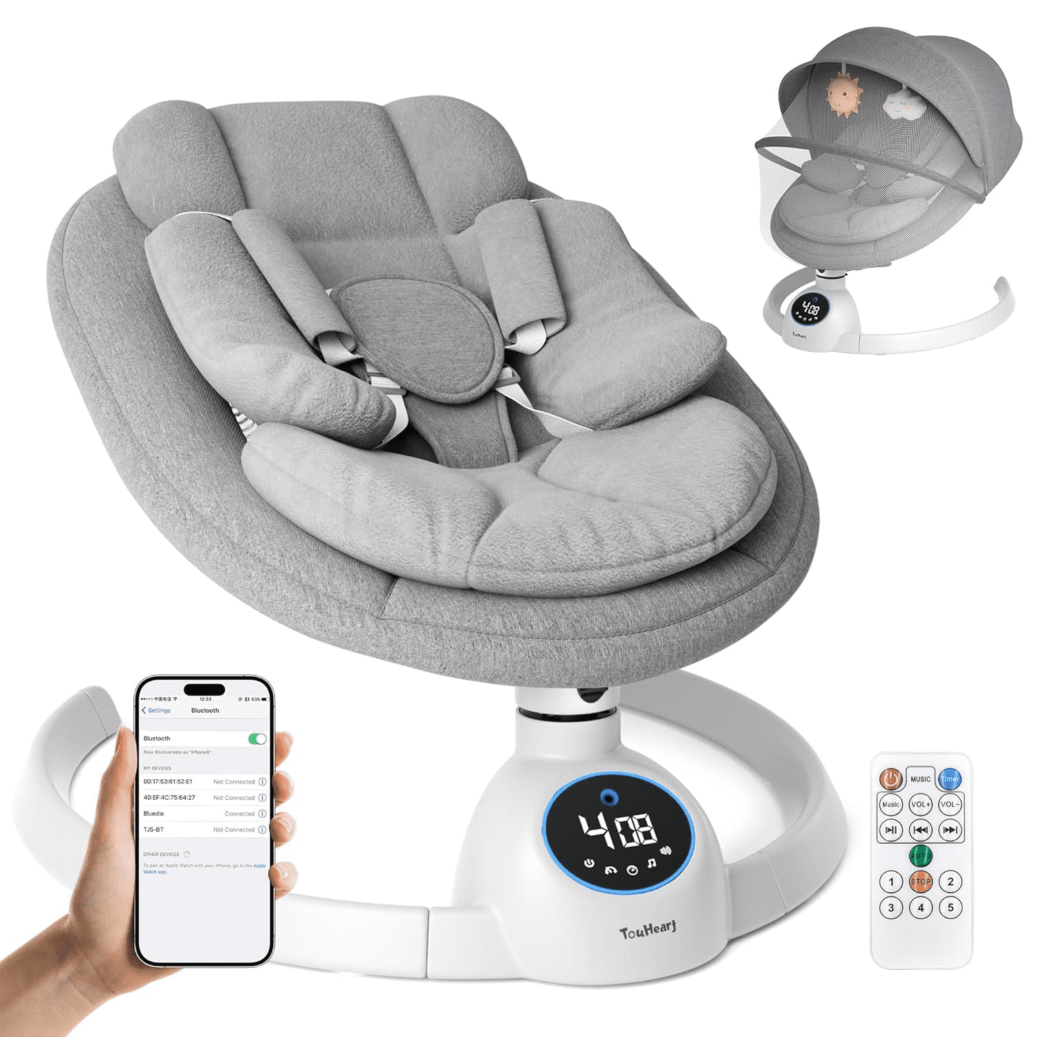 TouHeart Electric Baby Swing, Infant Rocker with Bluetooth & Remote,5 ...