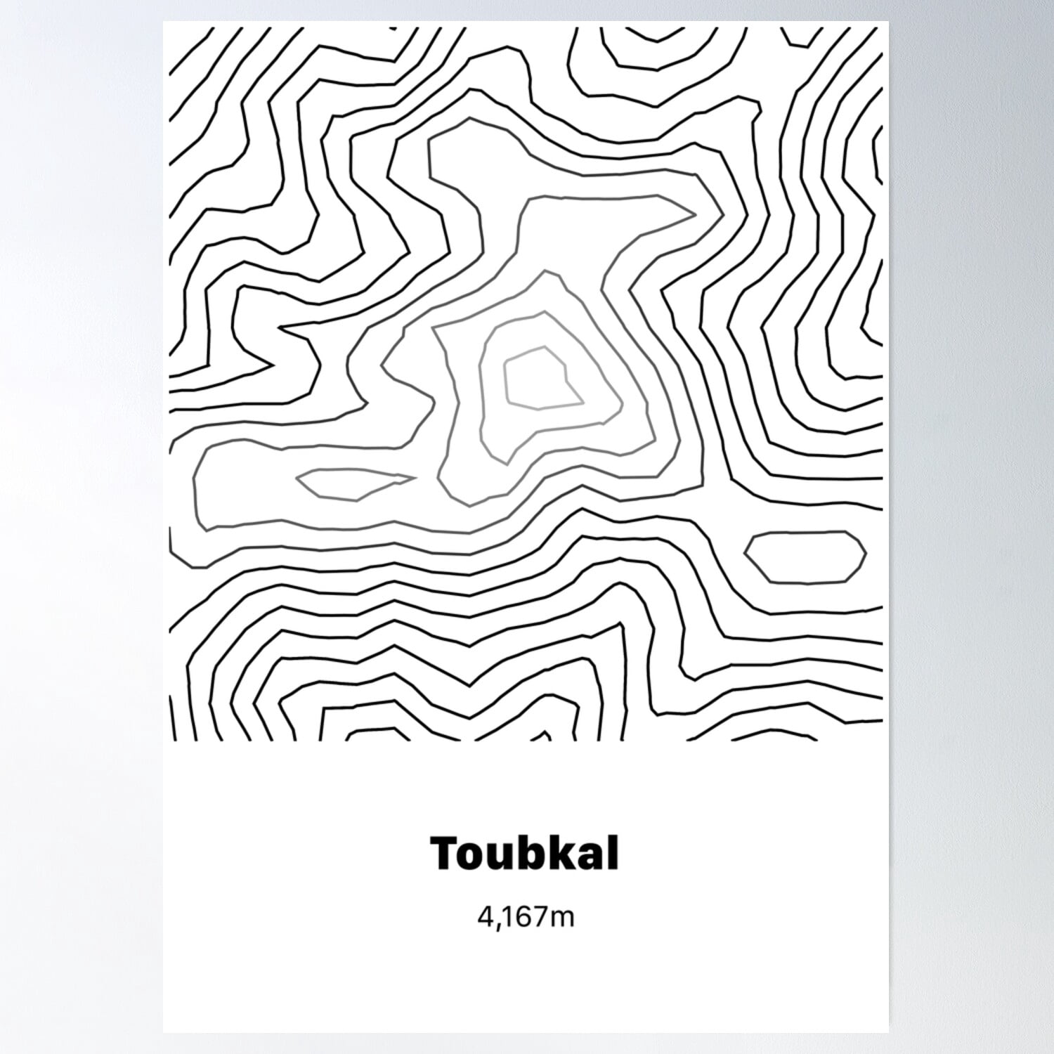 Toubkal Topographic Map Poster Wall Art, Modern Wall Decor, 12x18 ...