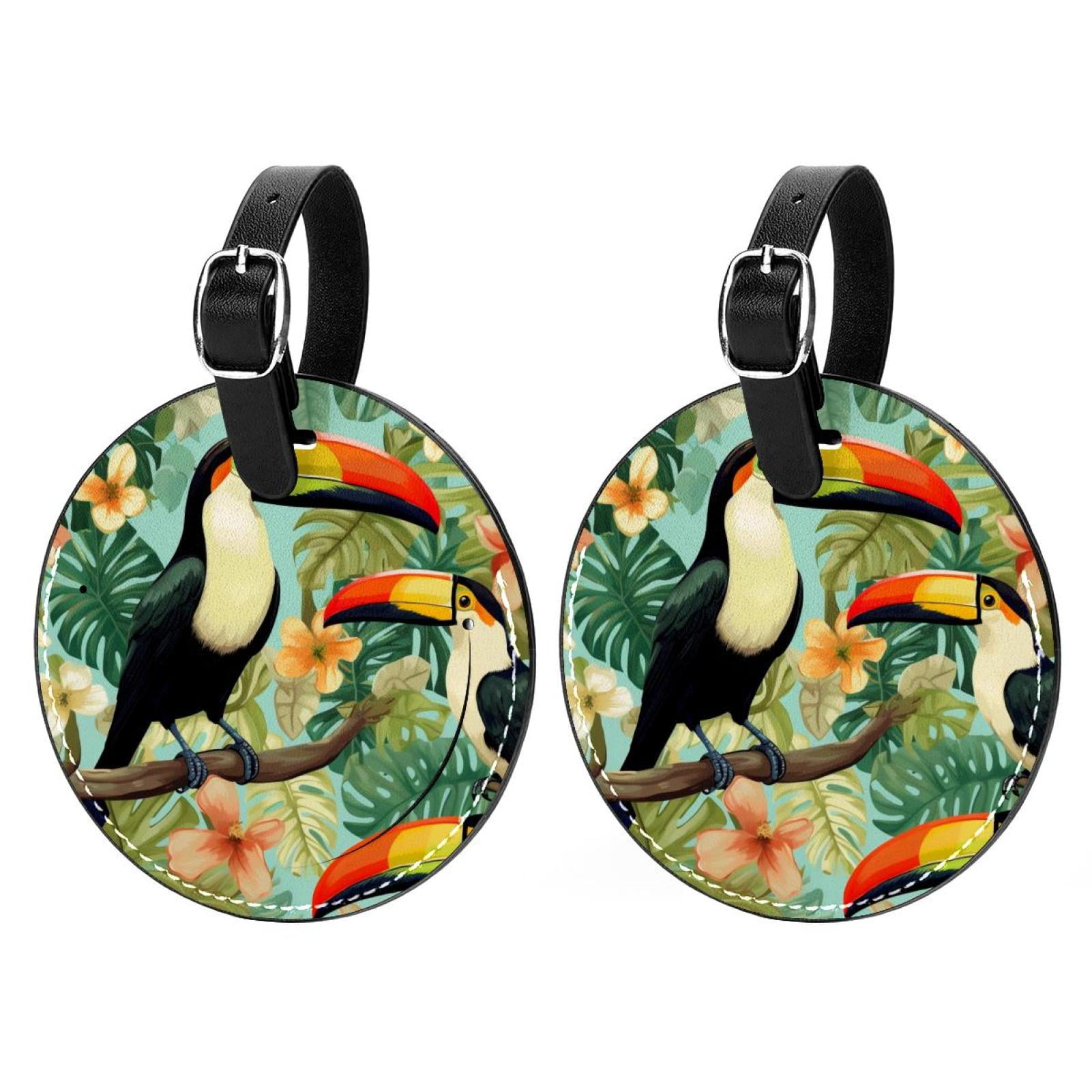 Toucan 2Pcs PU Leather Round Luggage Tags with Privacy Cover and Name ...